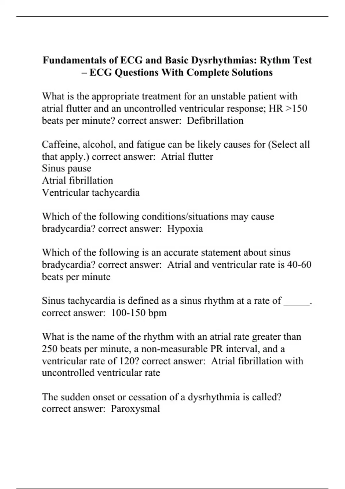 Fundamentals of ECG and Basic Dysrhythmias: Rythm Test – ECG Questions ...
