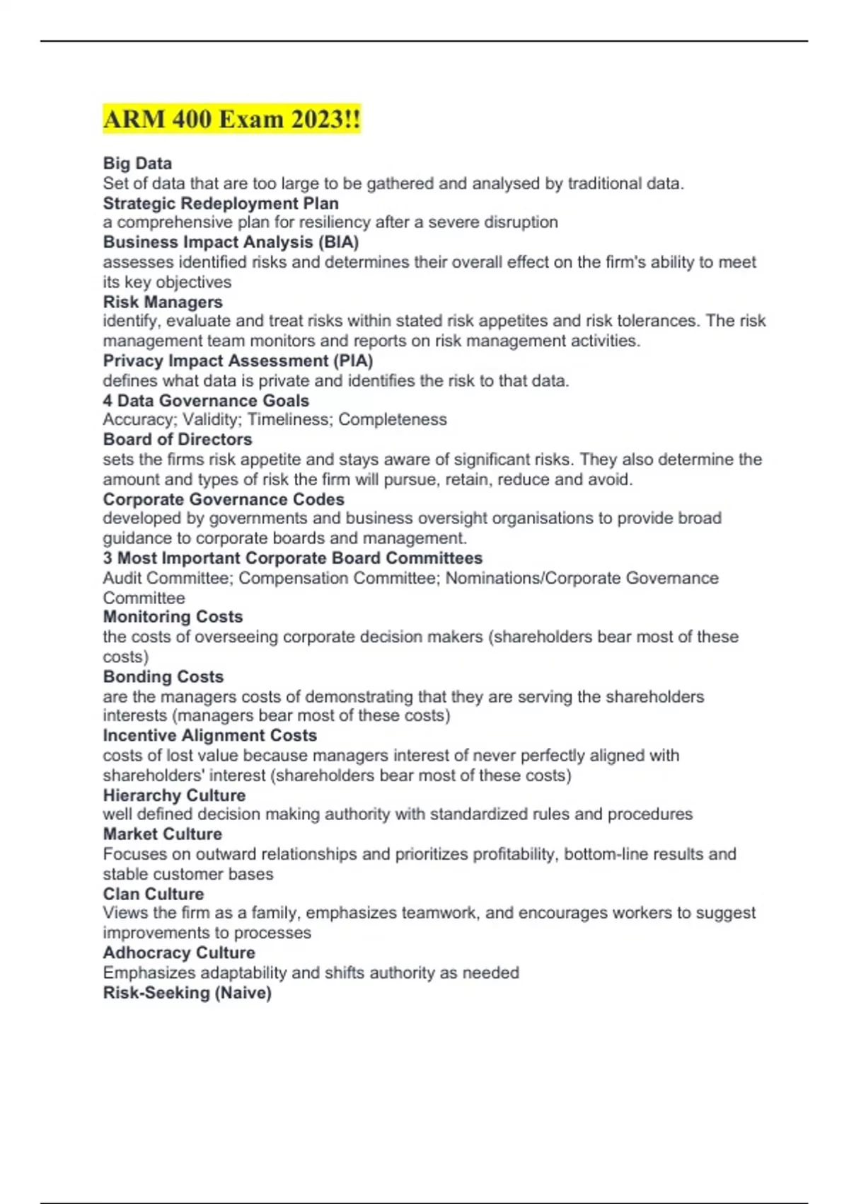 ARM 400 Exam 2023!! - ARM 400 - Stuvia US