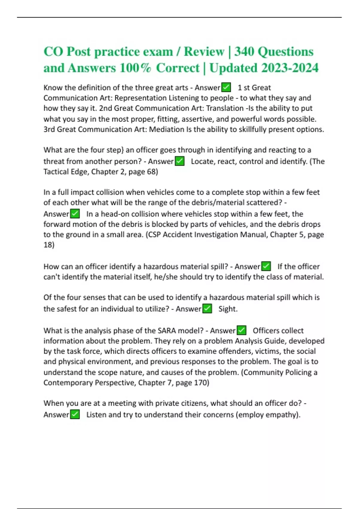 CO Post practice exam / Review | 340 Questions and Answers 100% Correct ...