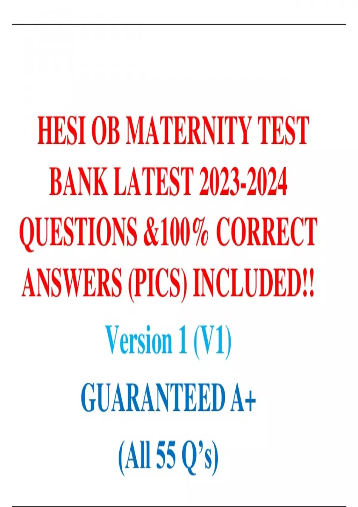 HESI OB MATERNITY TEST BANK LATEST QUESTIONS &100% CORRECT ANSWERS ...