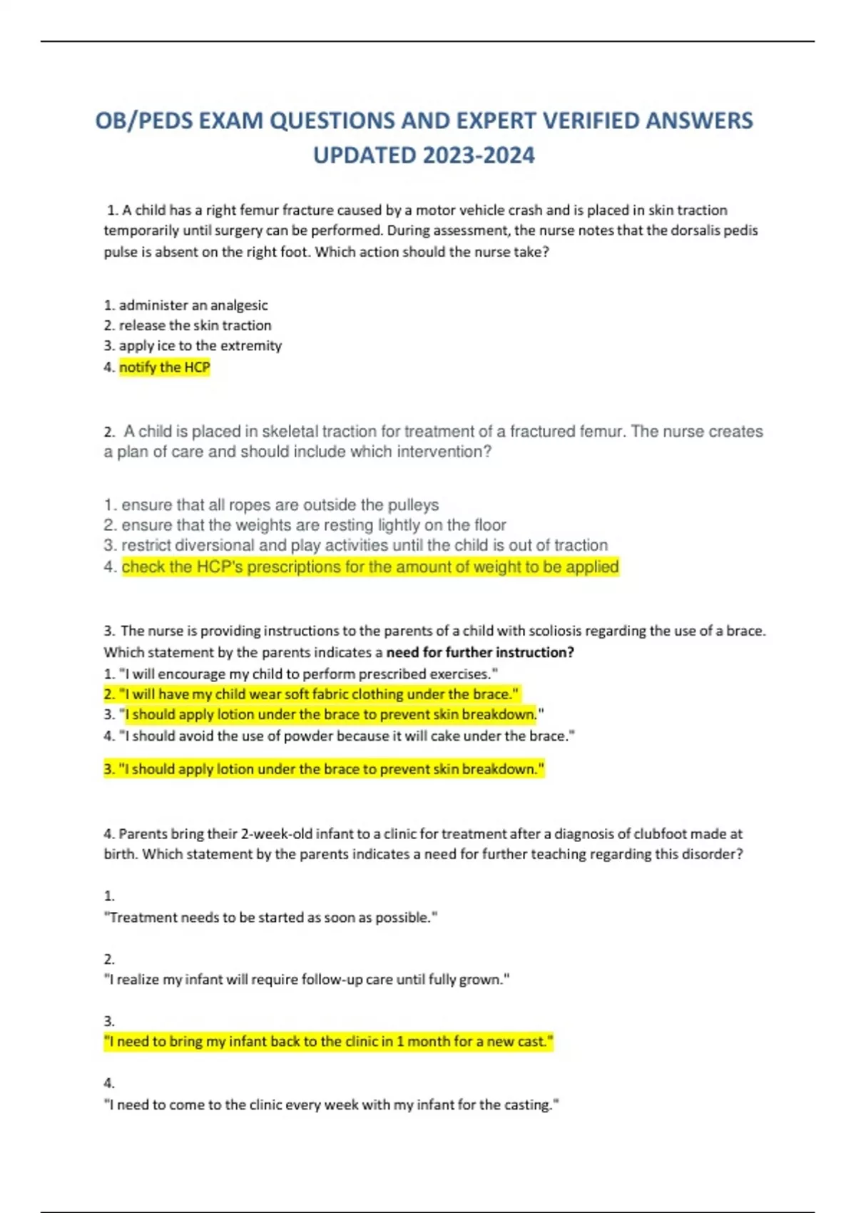 OB/PEDS EXAM QUESTIONS AND EXPERT VERIFIED ANSWERS UPDATED - OB/PED ...