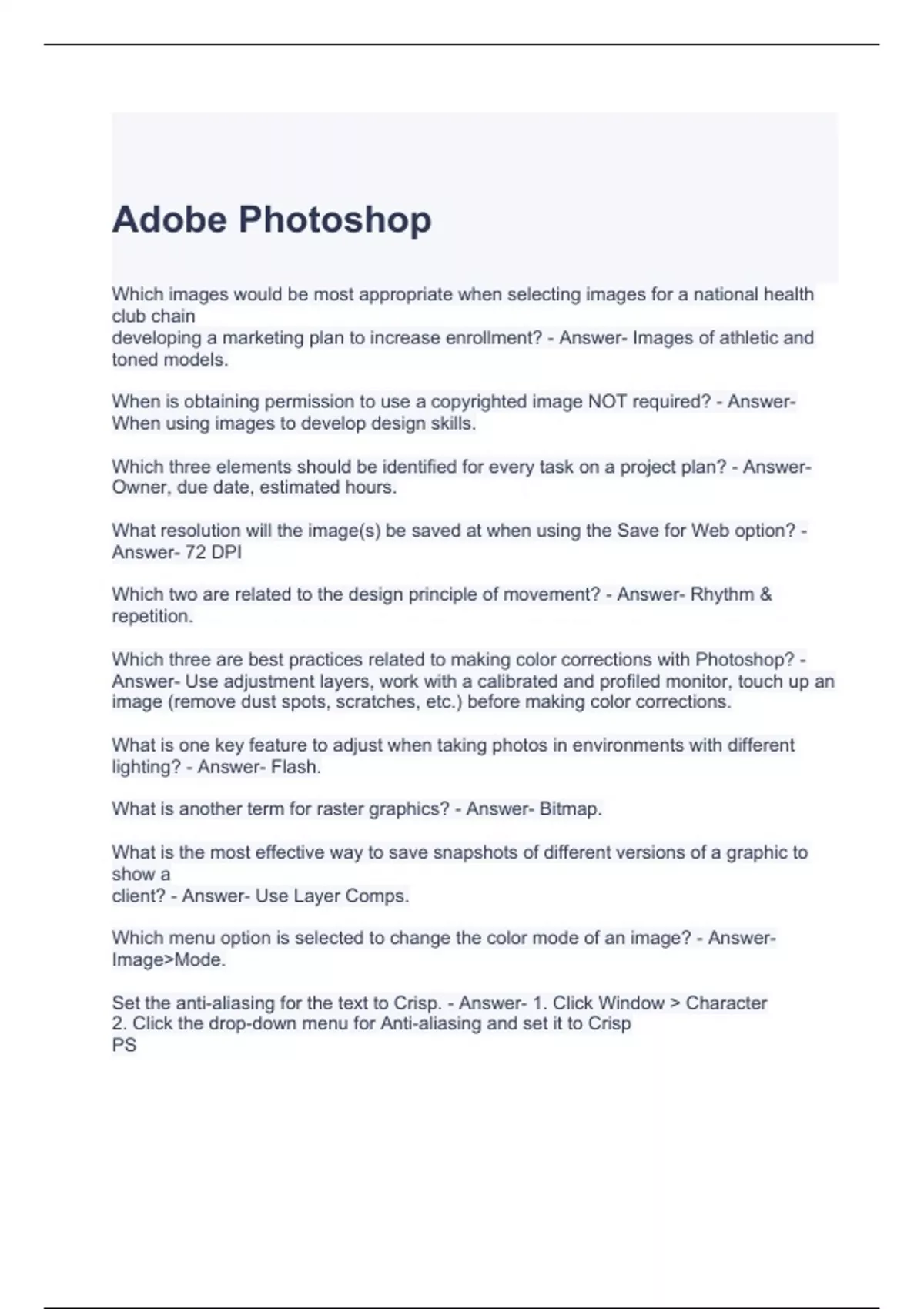 Adobe Photoshop Exam with complete solutions - Adobe Photoshop - Stuvia US