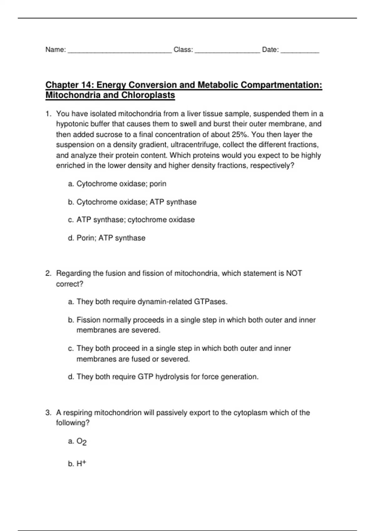 Chapter 14: Energy Conversion and Metabolic Compartmentation ...
