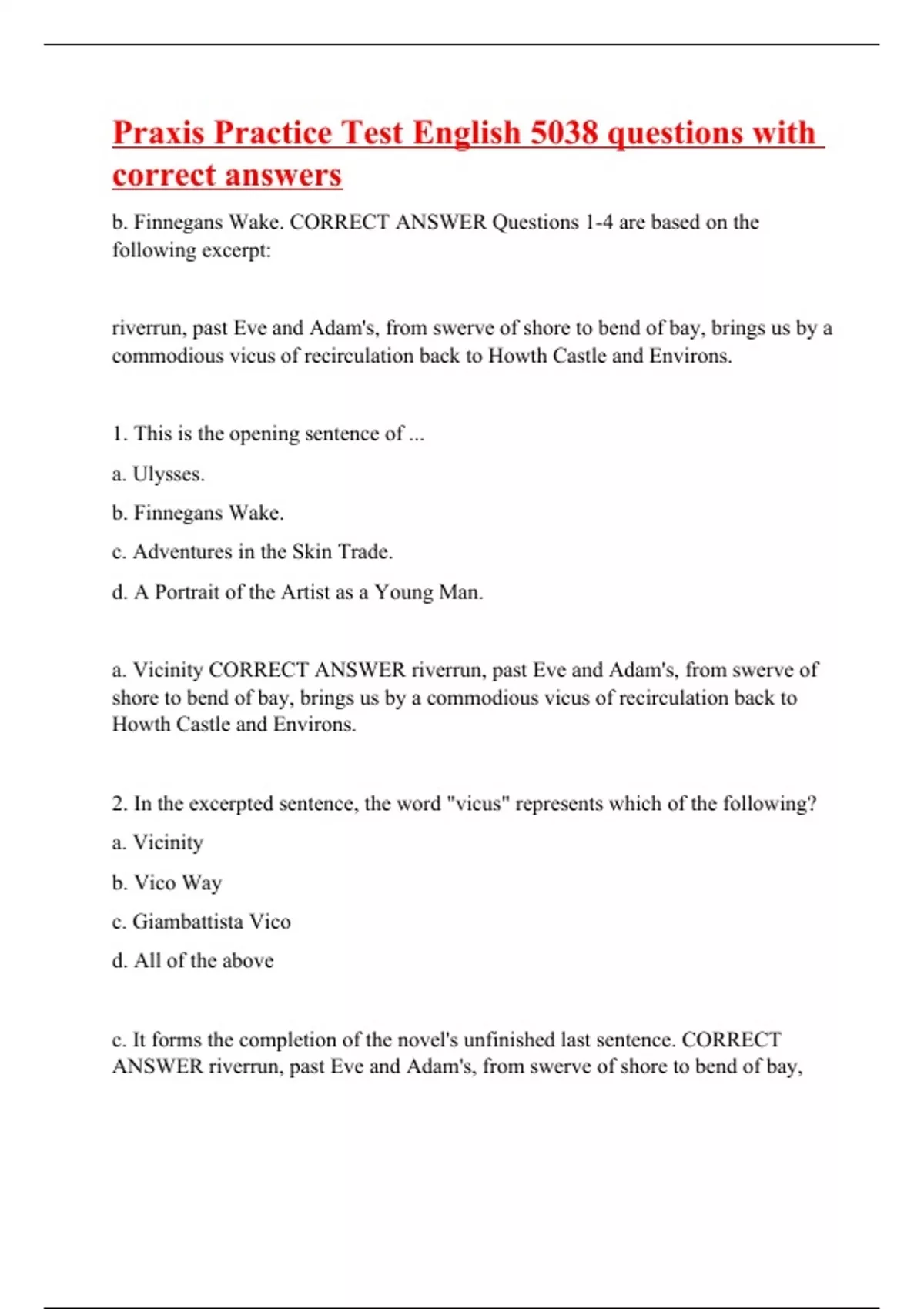 Praxis Practice Test English 5038 questions with correct answers ...