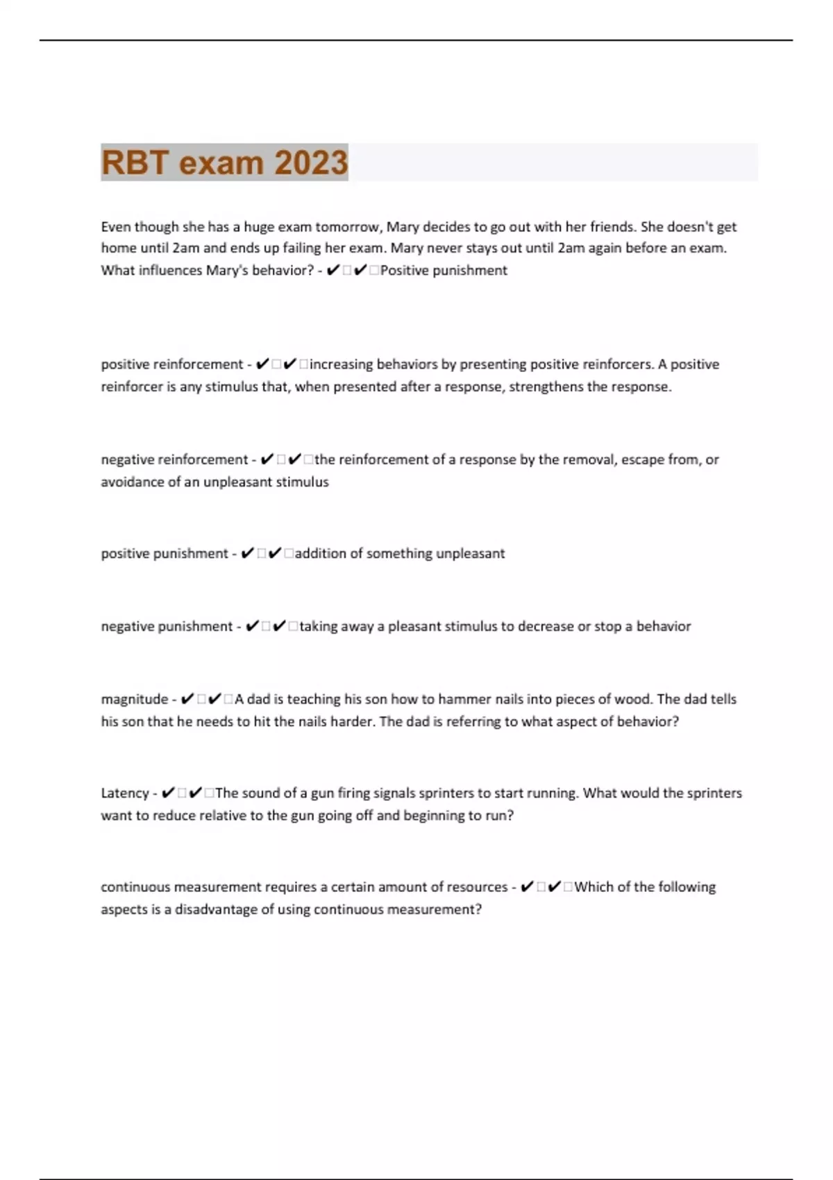 RBT exam 2023|30 Questions with 100% Correct Answers | Updated ...