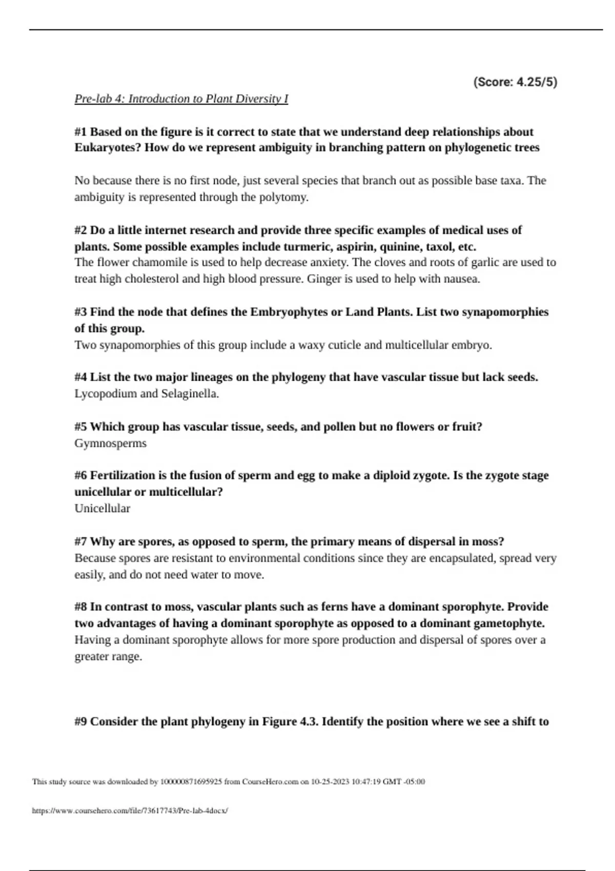 BIS 2C 002C Pre-lab 4: Introduction to Plant Diversity I - BIS 2C 002C ...