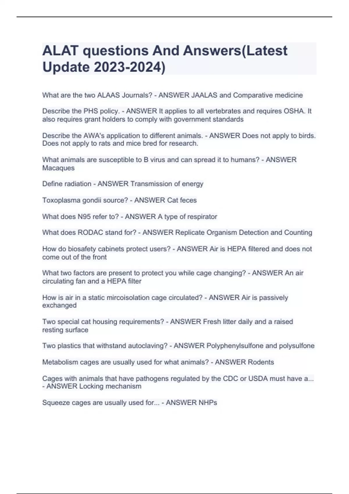 ALAT questions And Answers(Latest Update ) - ALAT - Stuvia US