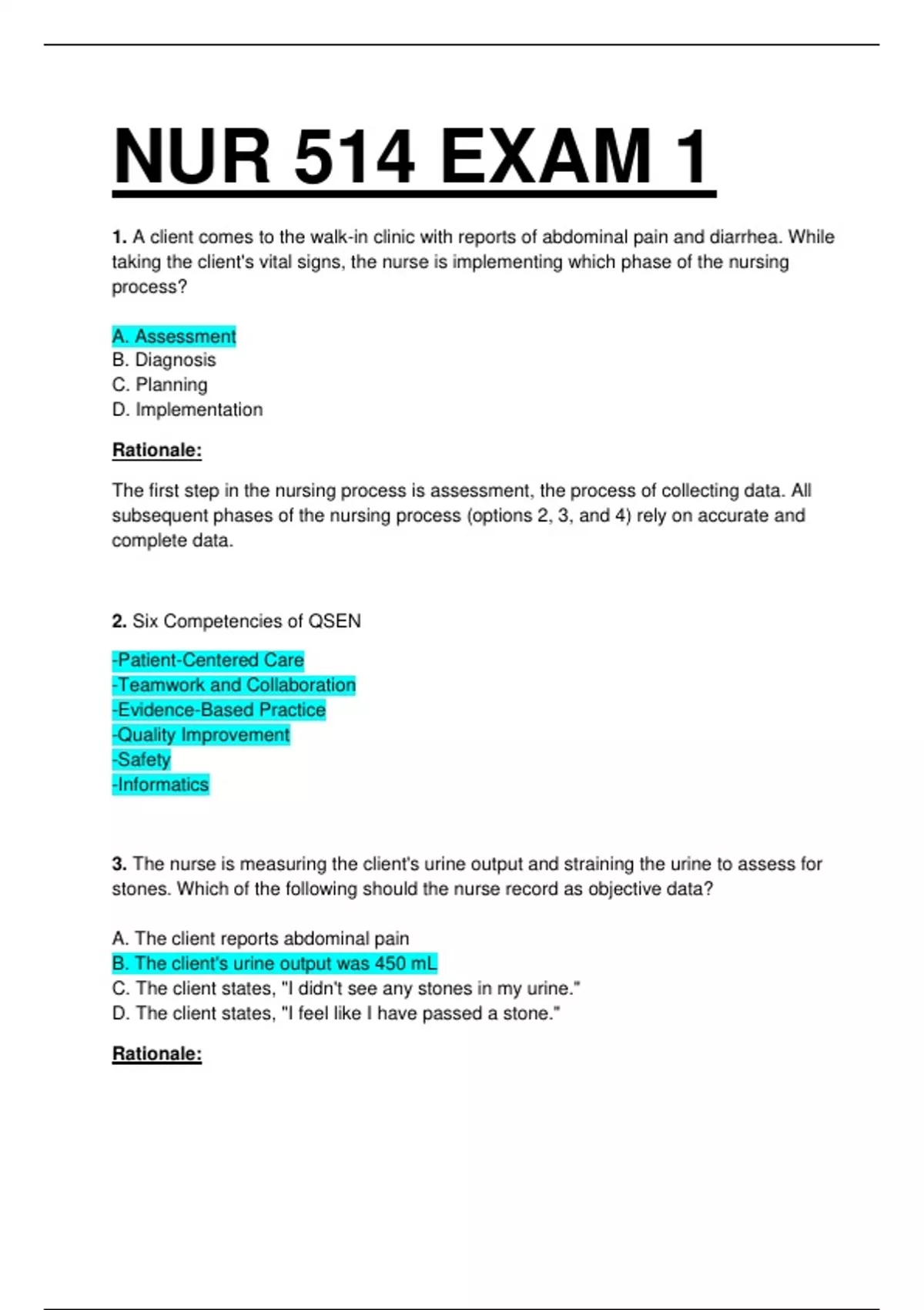 NUR 514 / NUR514 EXAM 1. QUESTIONS AND ANSWERS WITH RATIONALES - NUR ...