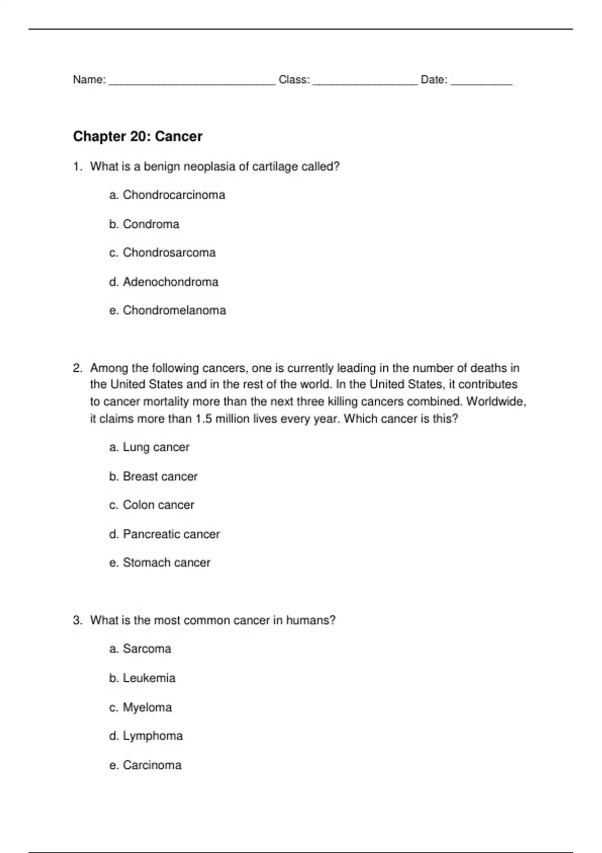 Chapter 20: Cancer TEST BANK MOLECULAR BIOLOGY OF THE CELL, 7TH EDITION ...