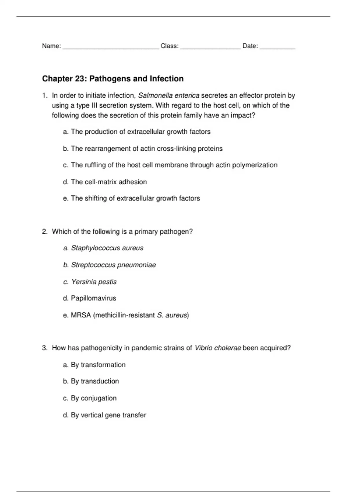 Chapter 23: Pathogens and Infection TEST BANK MOLECULAR BIOLOGY OF THE ...