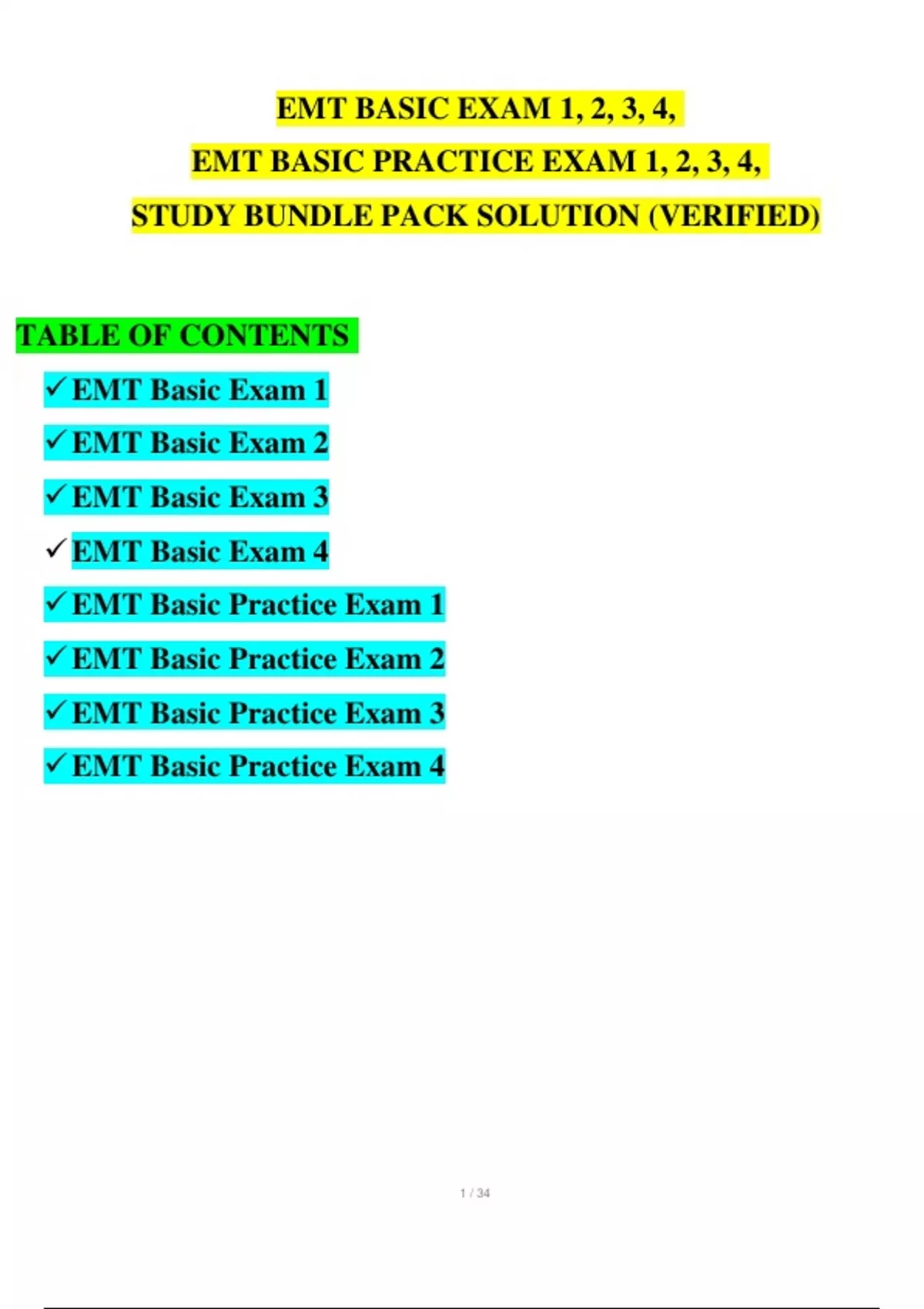 EMT BASIC EXAM 1, 2, 3, 4, & EMT BASIC PRACTICE EXAM 1, 2, 3, 4, Merged Together With Questions ...