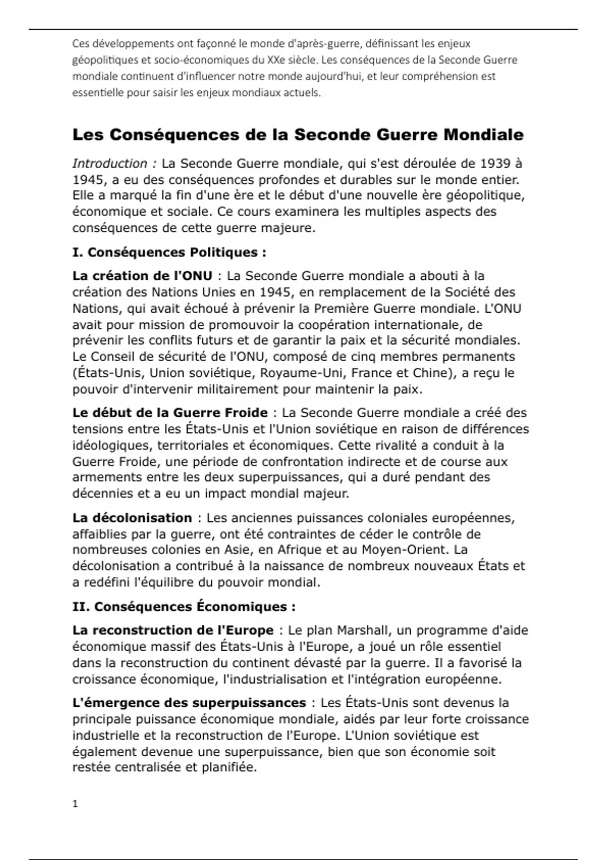 Résumé les conséquences de la seconde guerre mondiale - Histoire ...
