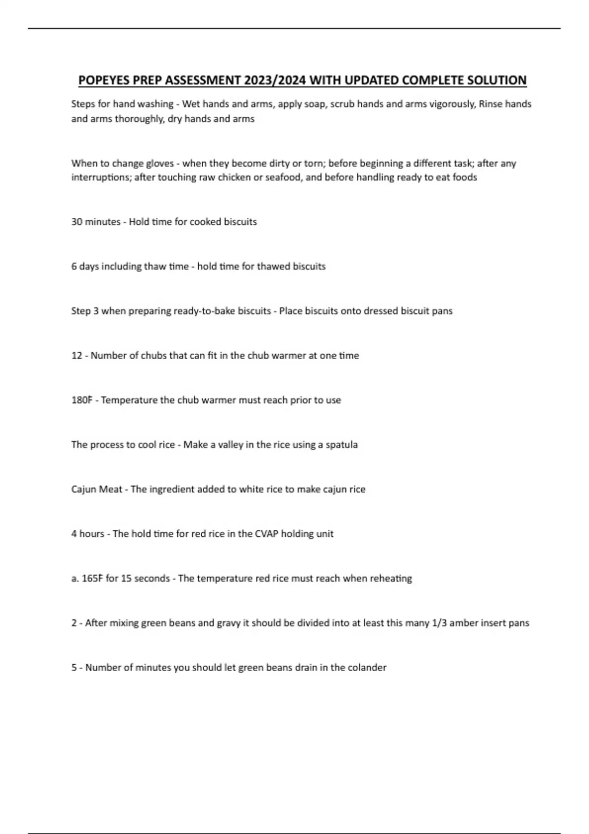 POPEYES PREP ASSESSMENT 2023/2024 WITH UPDATED COMPLETE SOLUTION ...