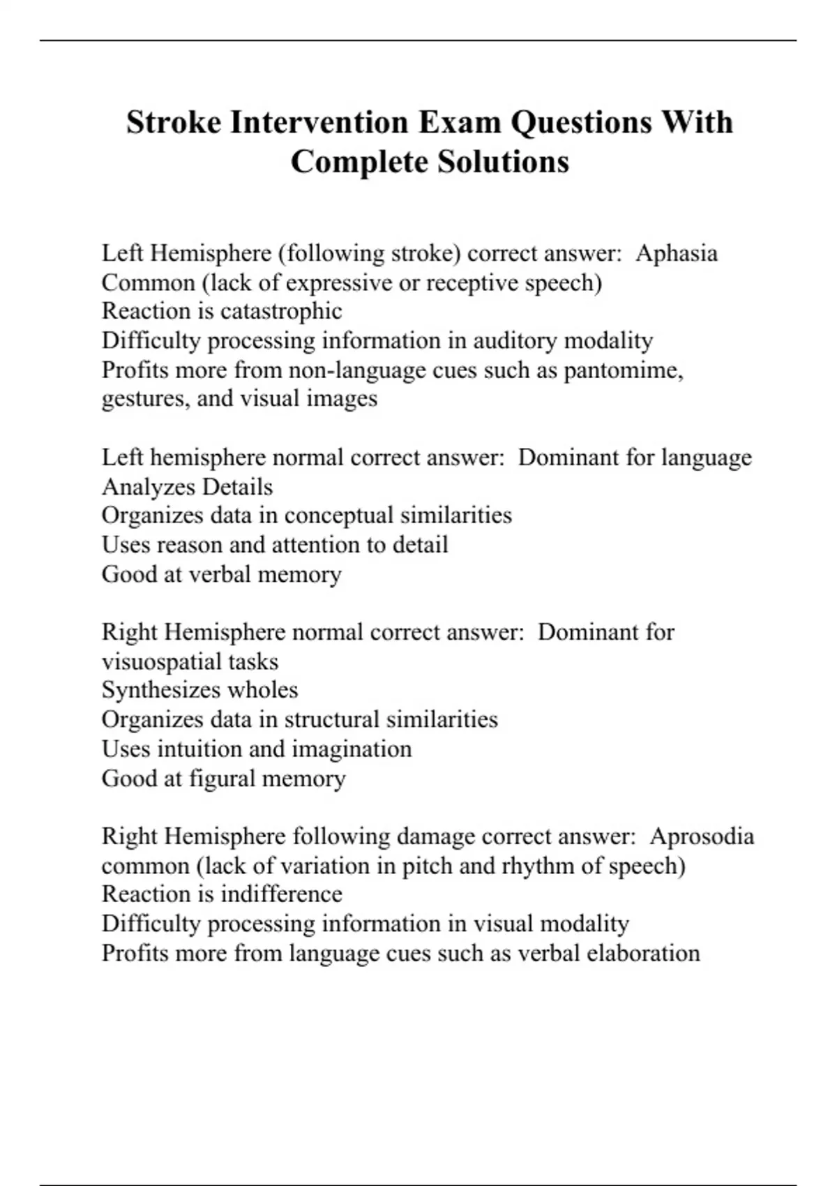 Stroke Intervention Exam Questions With Complete Solutions - CSRS - Stuvia US