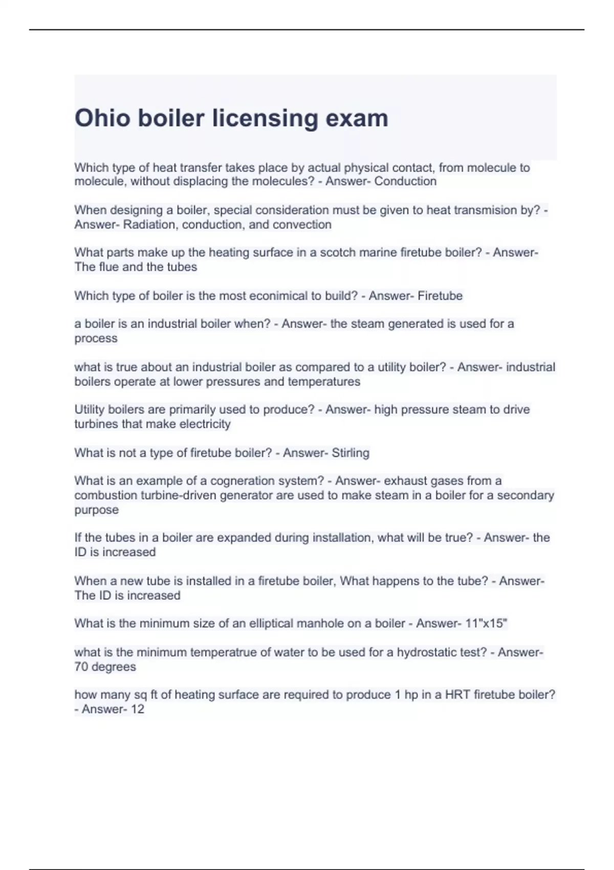 Ohio boiler licensing exam 2023 with correct answers - High Pressure ...