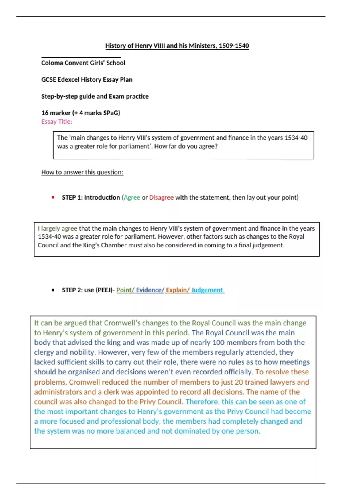 Summary History GCSE exam style question step-by-step guide - History ...