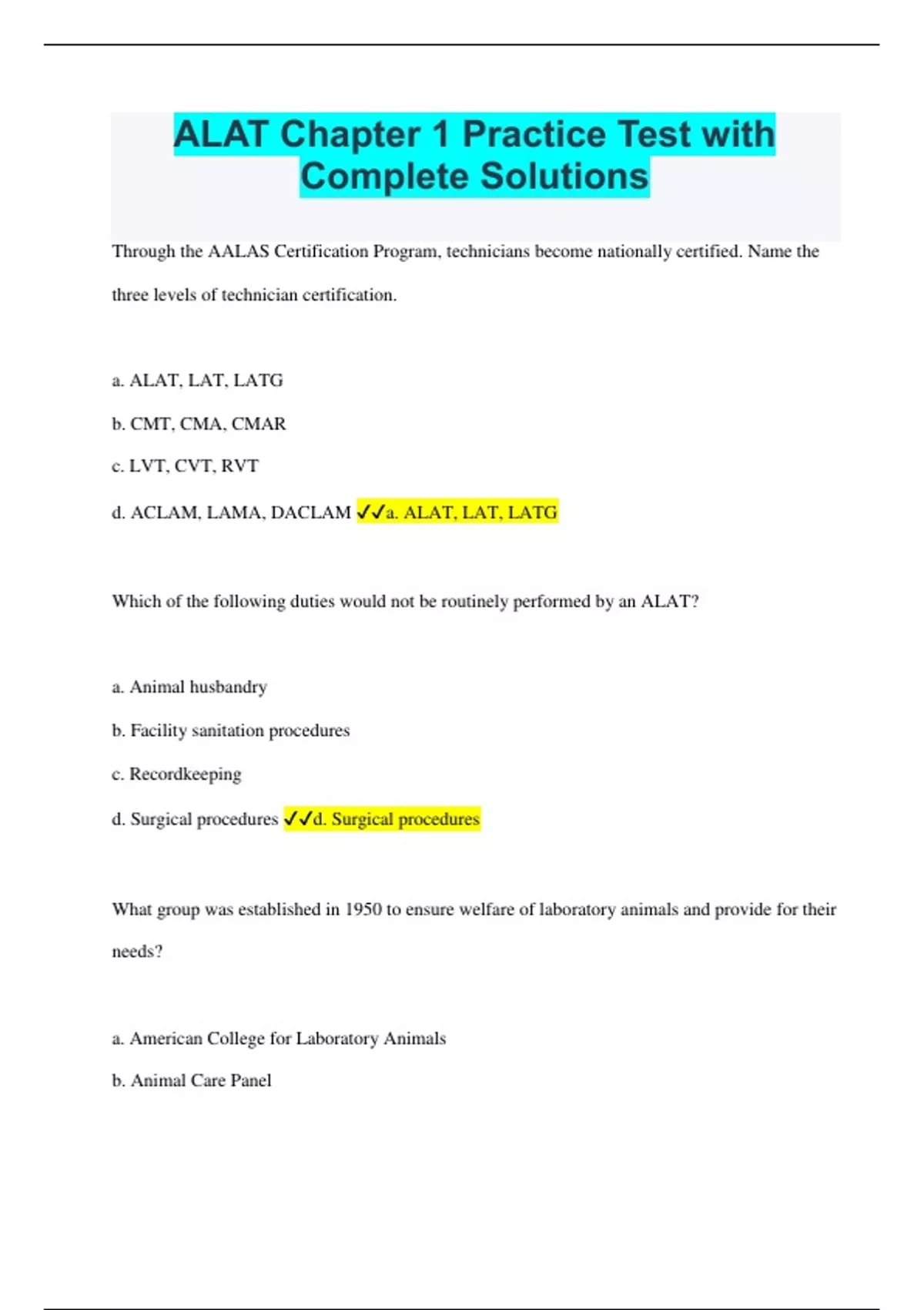 ALAT Chapter 1 Practice Test with Complete Solutions - ALAT Chapter 1 ...
