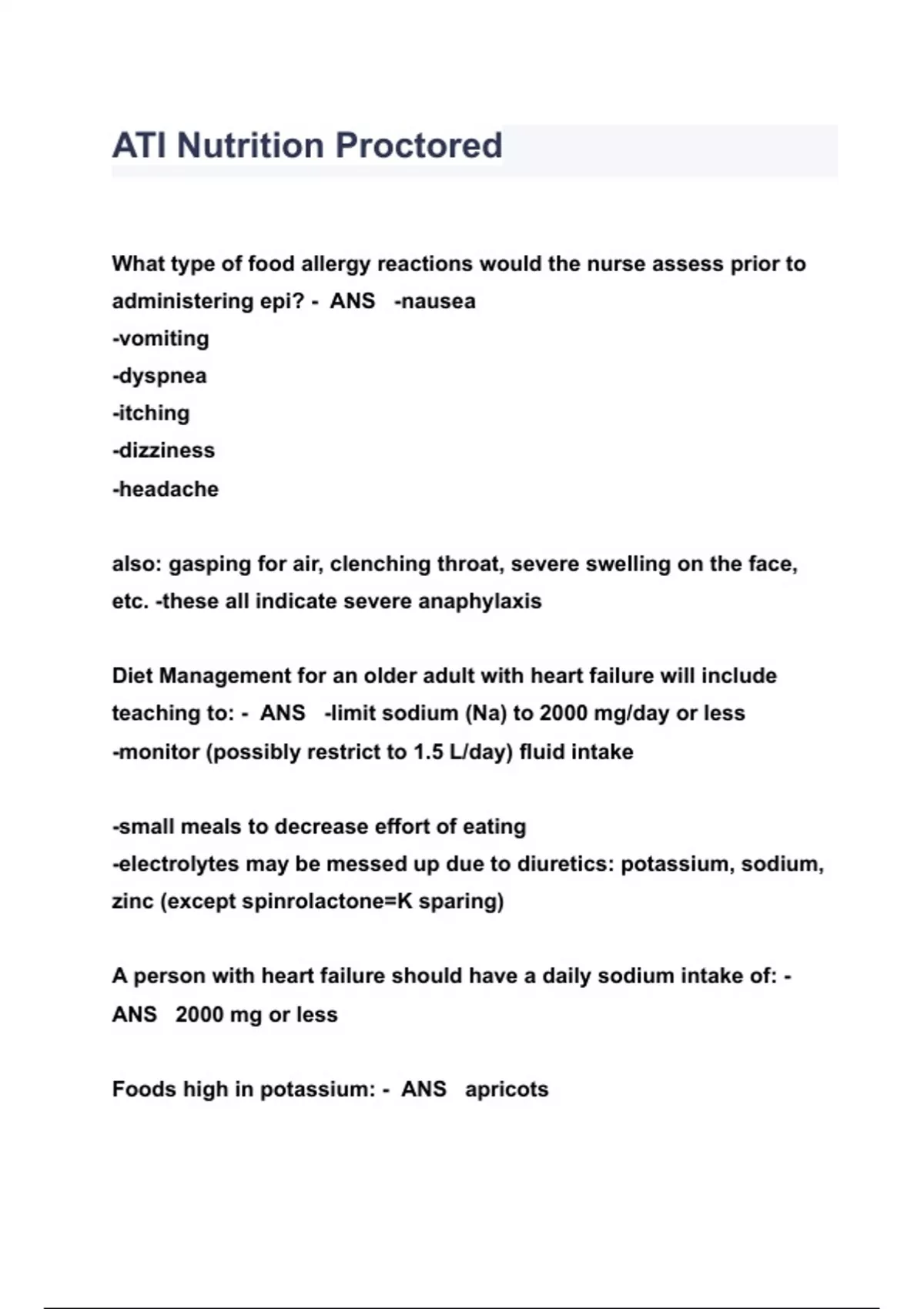 ATI Nutrition Proctored 2023 QUESTION & ANSWERS 2023 ( A+ GRADED 100% ...