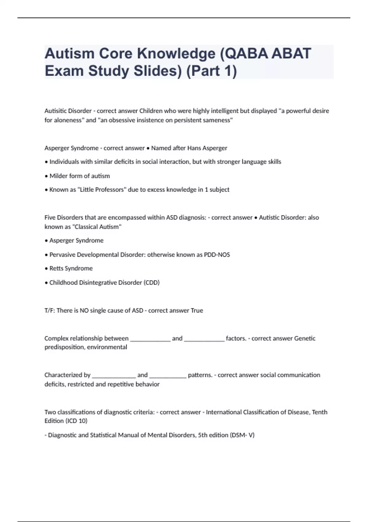 Autism Core Knowledge (QABA ABAT Exam Study Slides) (Part 1) questions ...