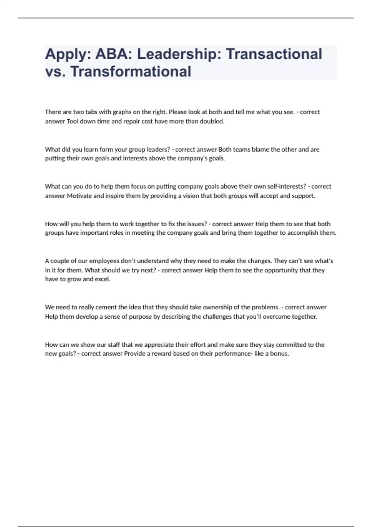 Apply ABA Leadership Transactional vs. Transformational 2023 verified ...