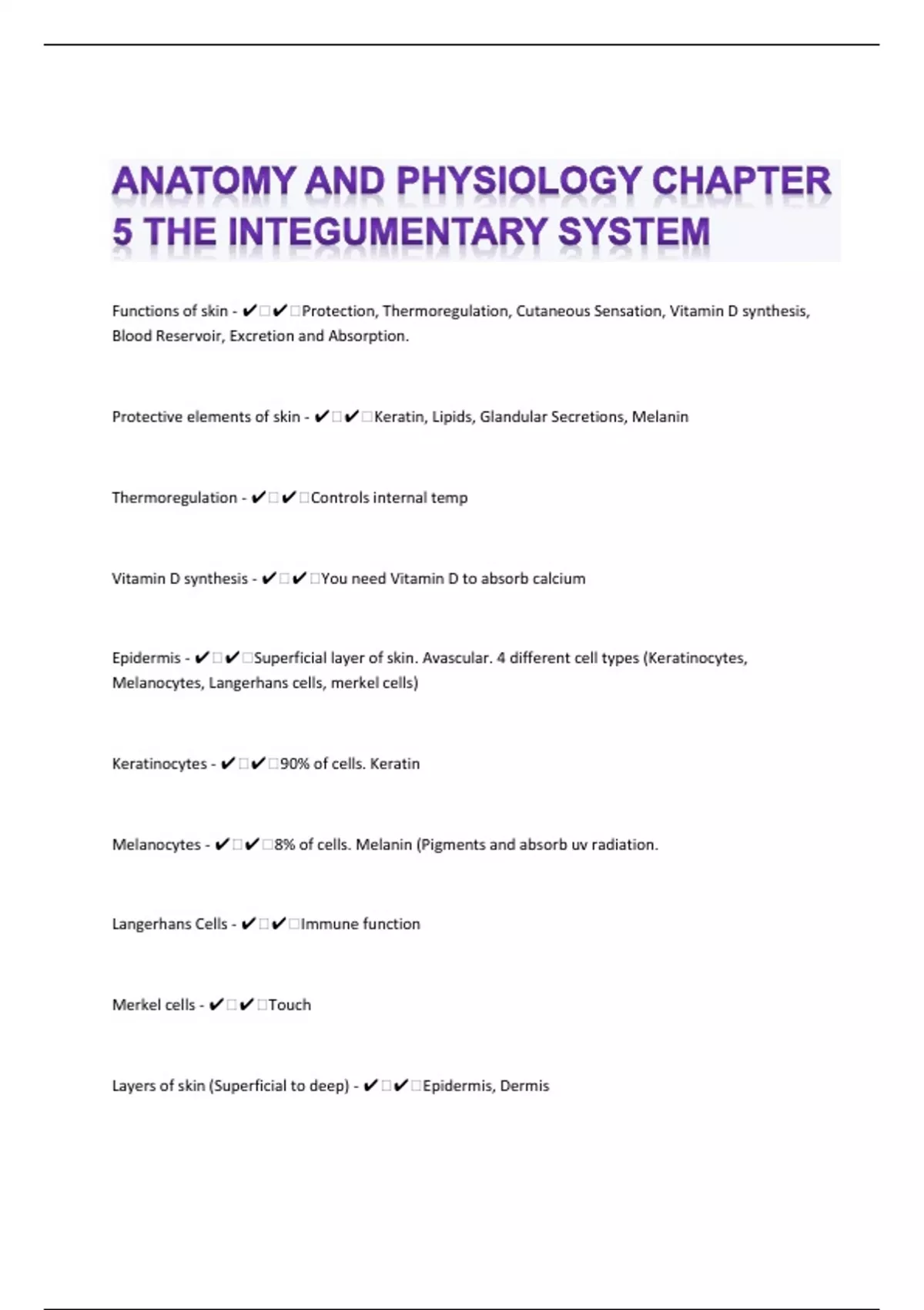 Anatomy and Physiology Chapter 5 The Integumentary System 35 Questions ...