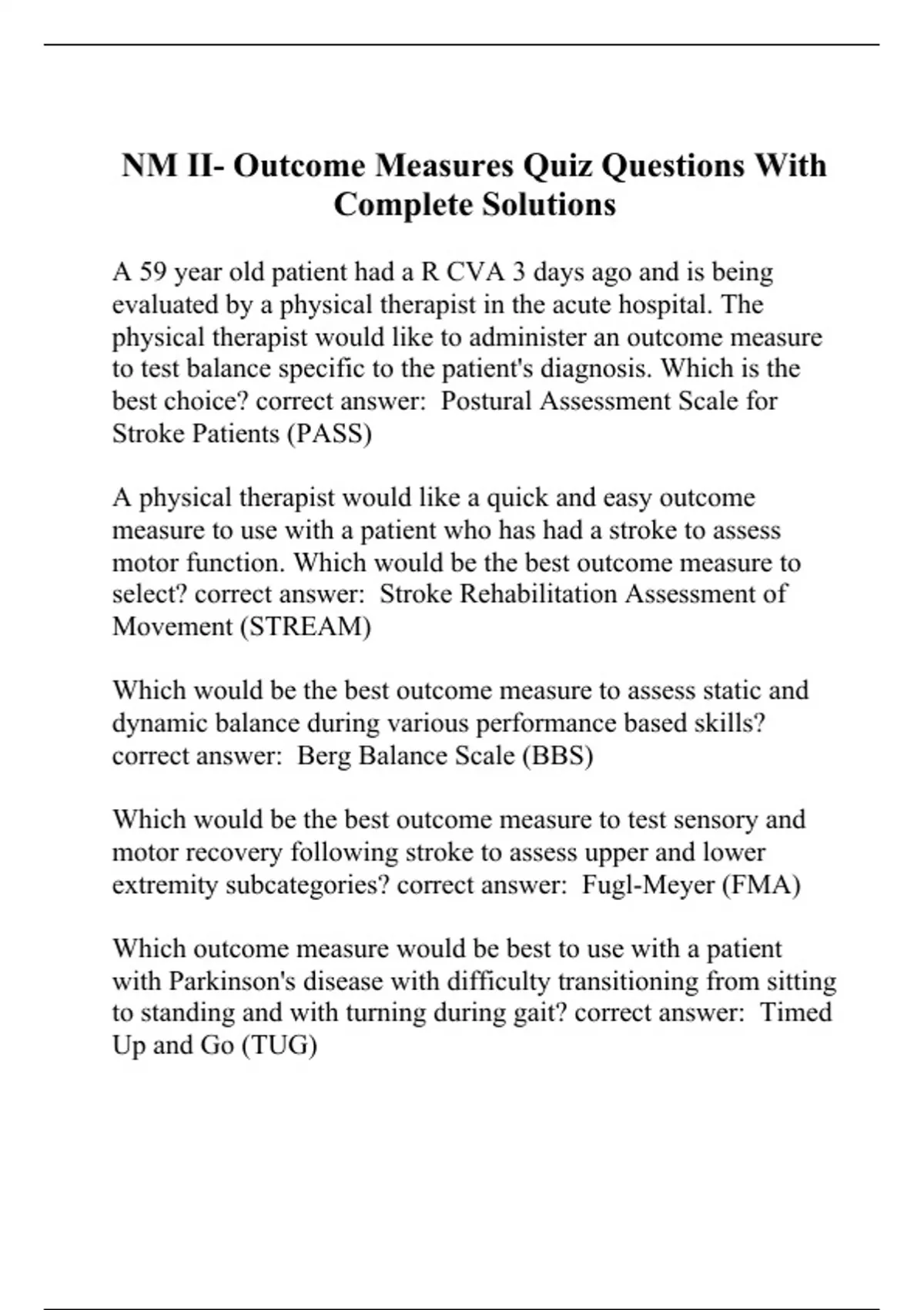 NM II- Outcome Measures Quiz Questions With Complete Solutions - NM II ...