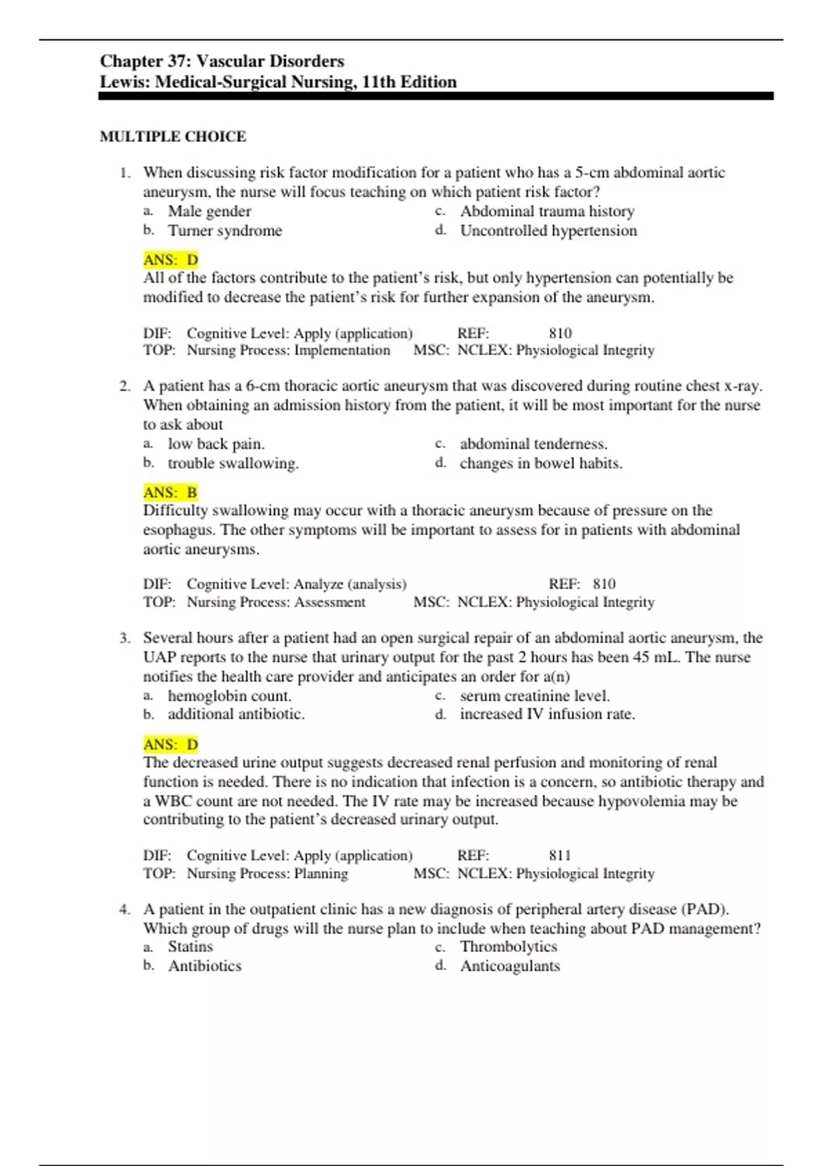 Chapter 37: Vascular Disorders Lewis: Medical-Surgical Nursing, 11th ...