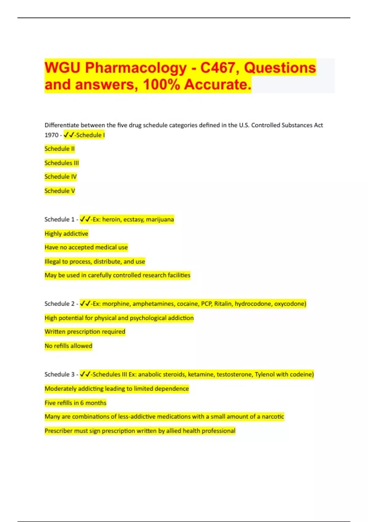 WGU Pharmacology - C467, Questions and answers, 100% Accurate 2024 - WGU Pharmacology - C467 ...