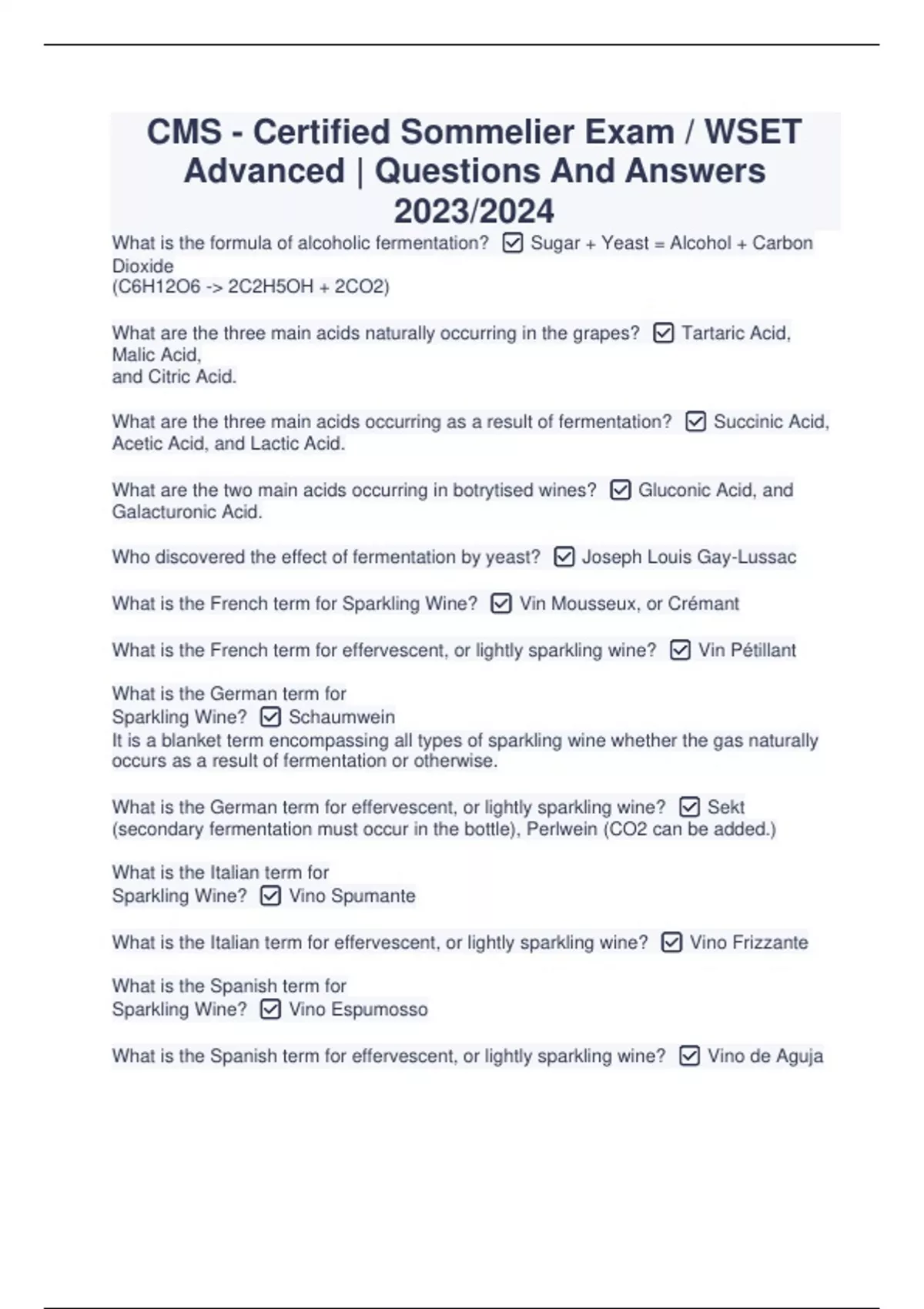 CMS - Certified Sommelier Exam / WSET Advanced | Questions And Answers ...