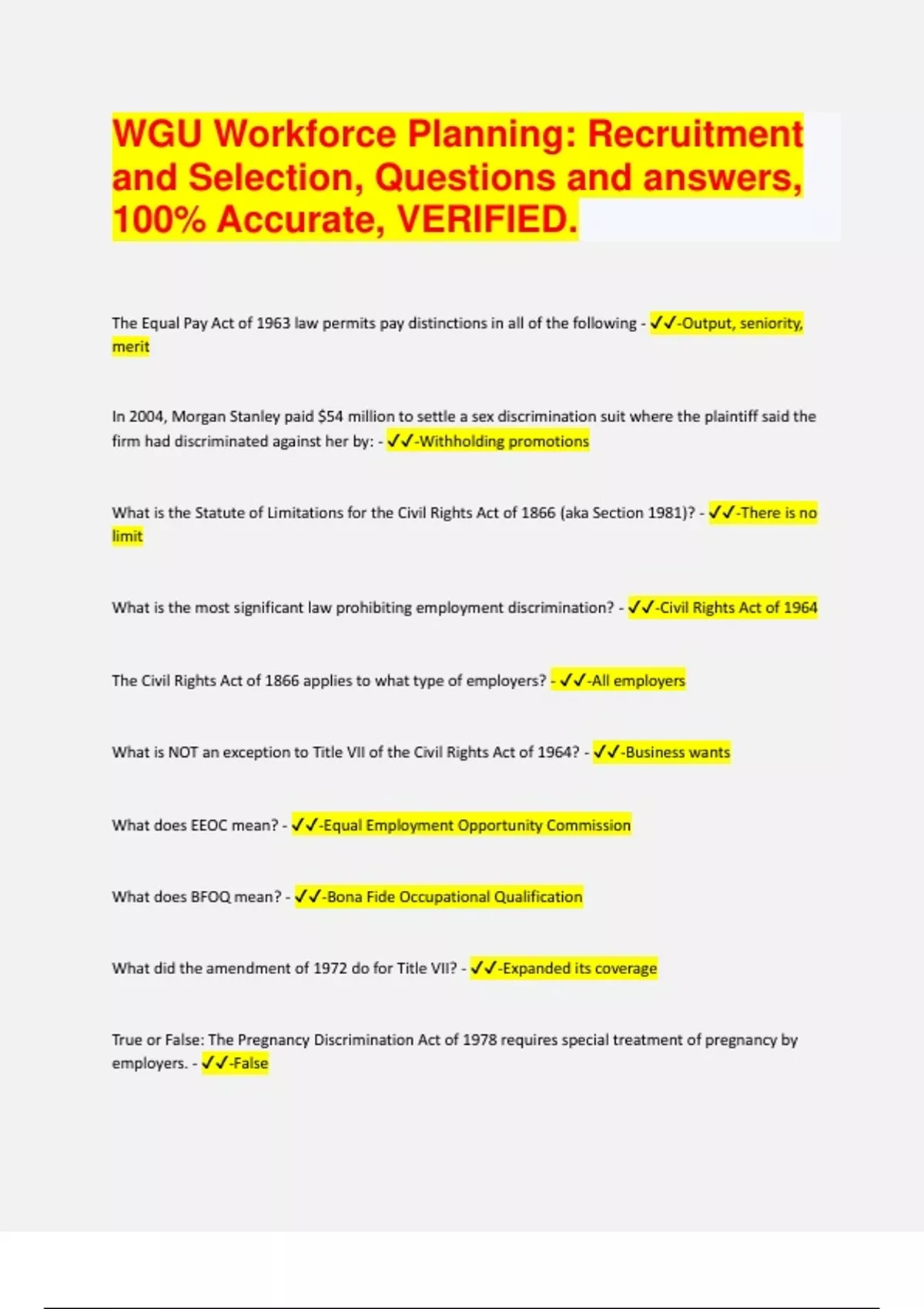 WGU Workforce Planning: Recruitment and Selection, Questions and ...