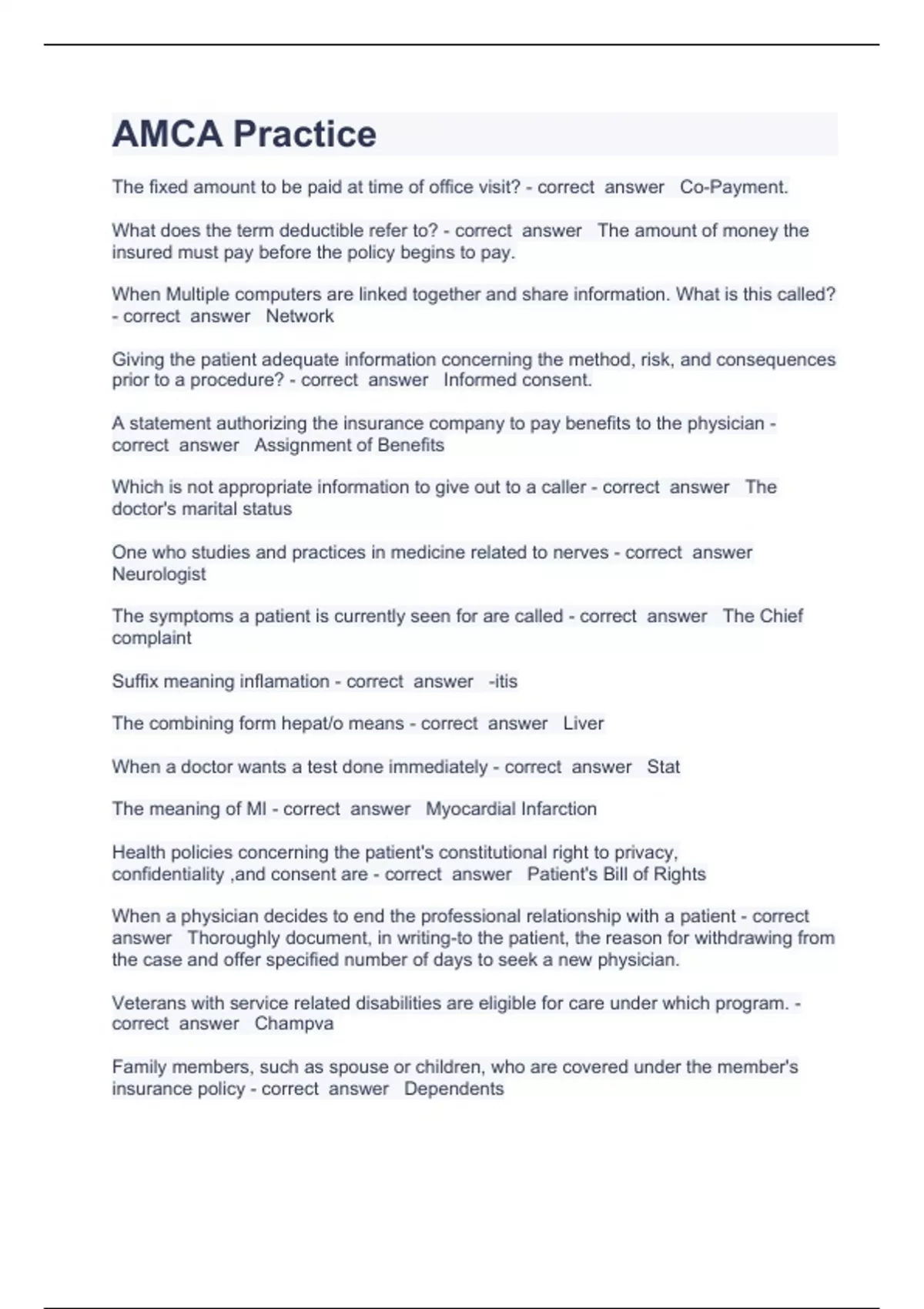 AMCA Practice questions with completed solutions 2023 - AMCA - Stuvia US