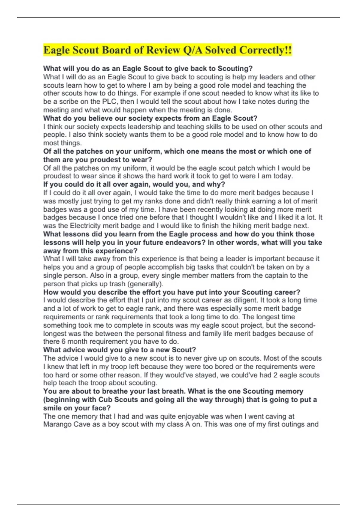 Eagle Scout Board of Review Q/A Solved Correctly!! - Eagle Scout ...