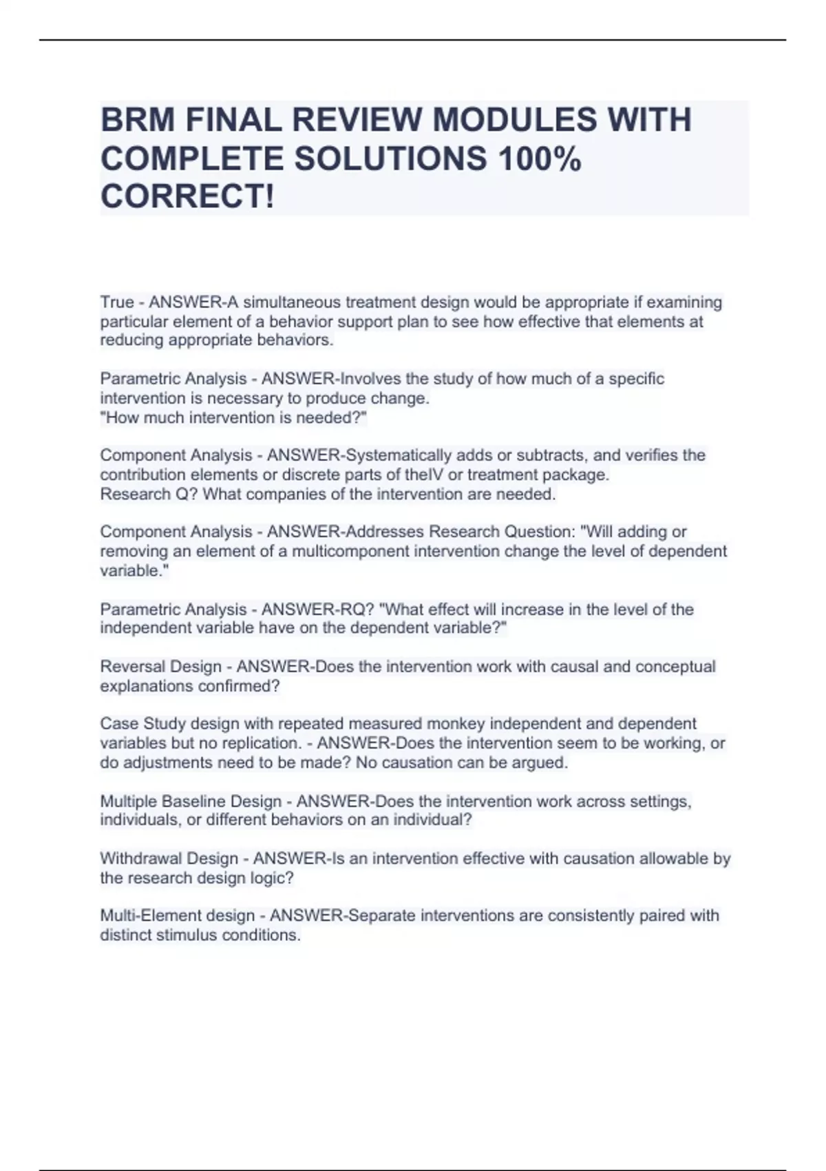 BRM FINAL REVIEW MODULES WITH COMPLETE SOLUTIONS 100% CORRECT! - BRM ...
