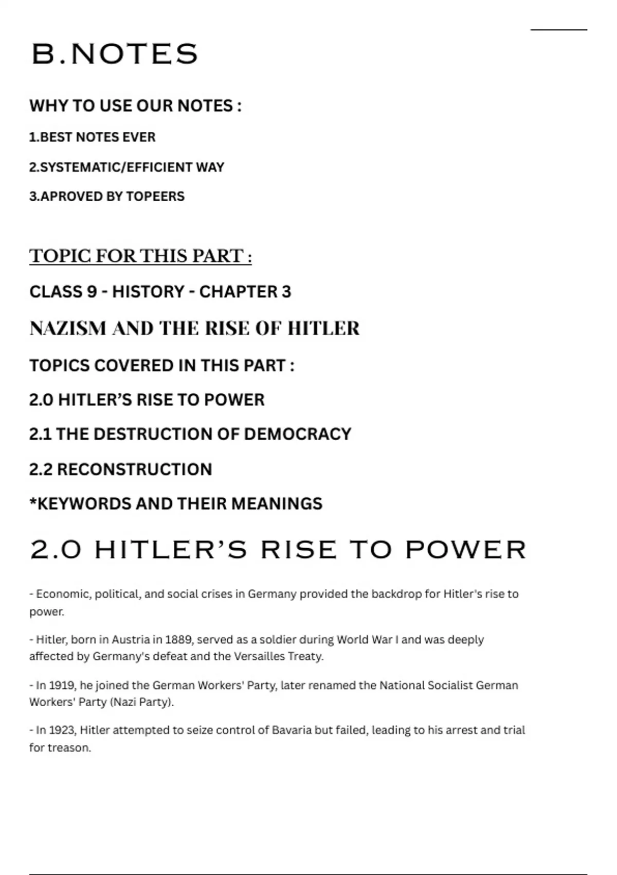 Class 9 History Nazism and the rise of Hitler - Stuvia US
