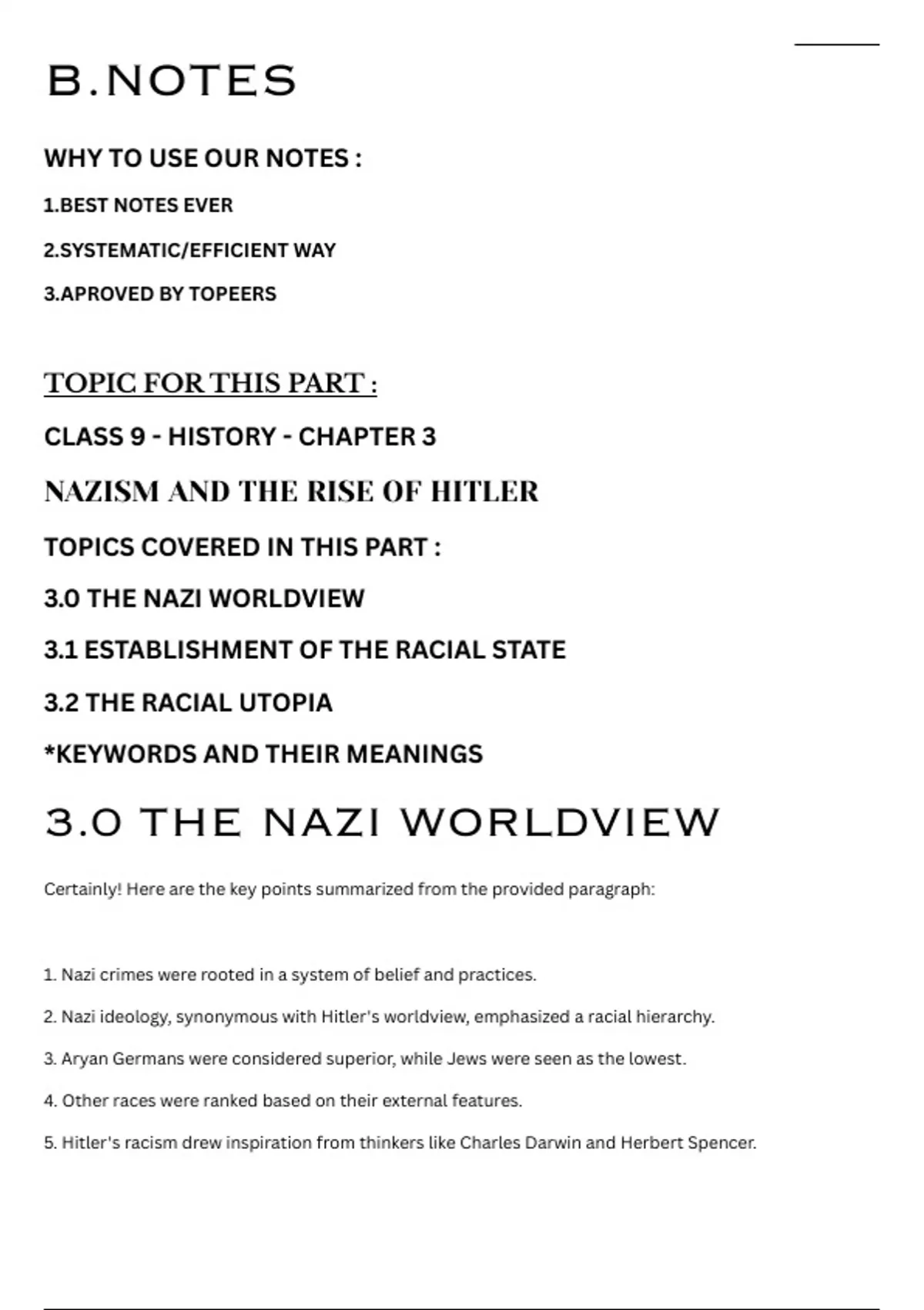 Class 9 Nazism and the rise of Hitler notes - Stuvia US