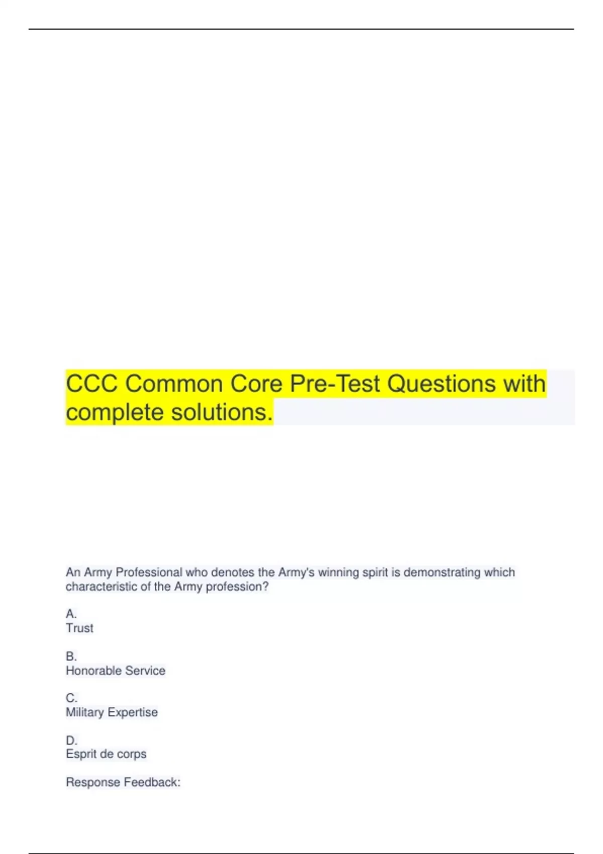 Ccc Common Core Pre Test Questions With Complete Solutions Ccc Common Core Pre Stuvia Us