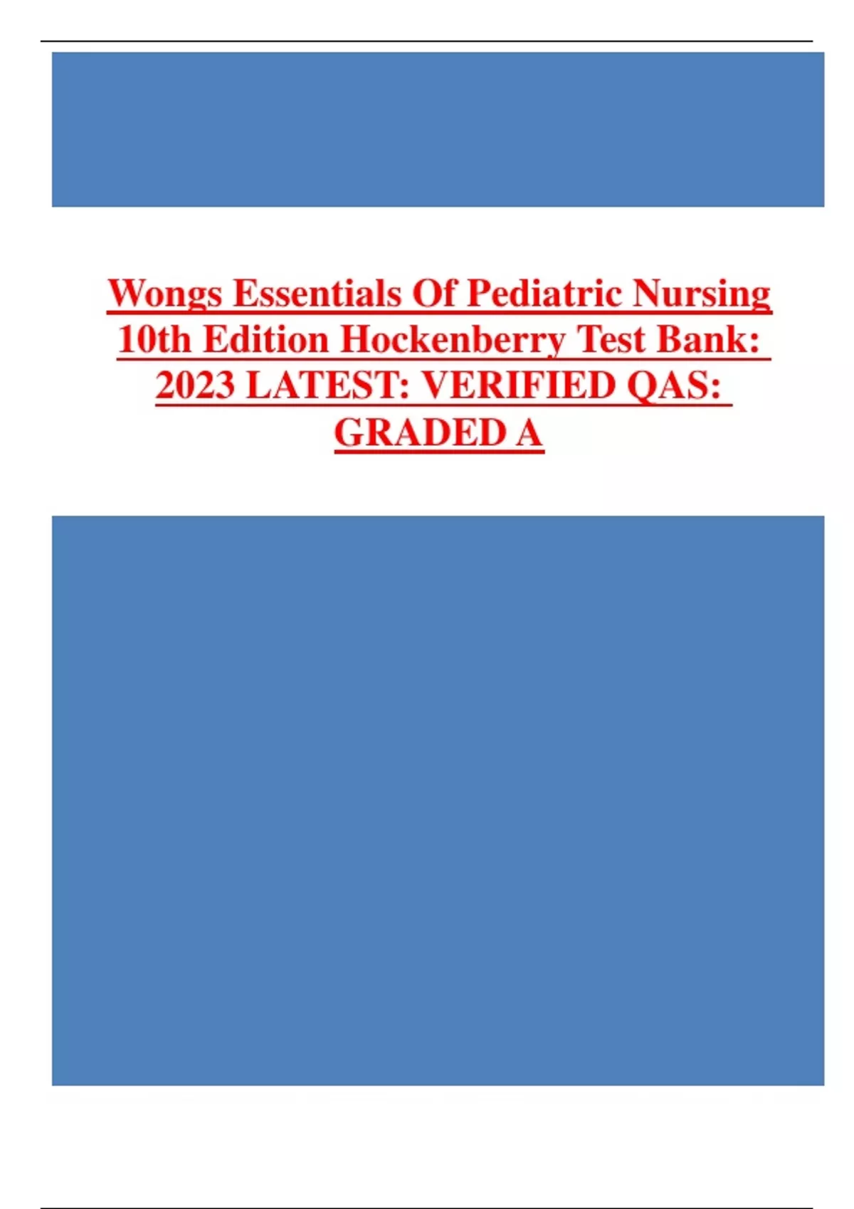 Wongs Essentials Of Pediatric Nursing 10th Edition Hockenberry Test ...