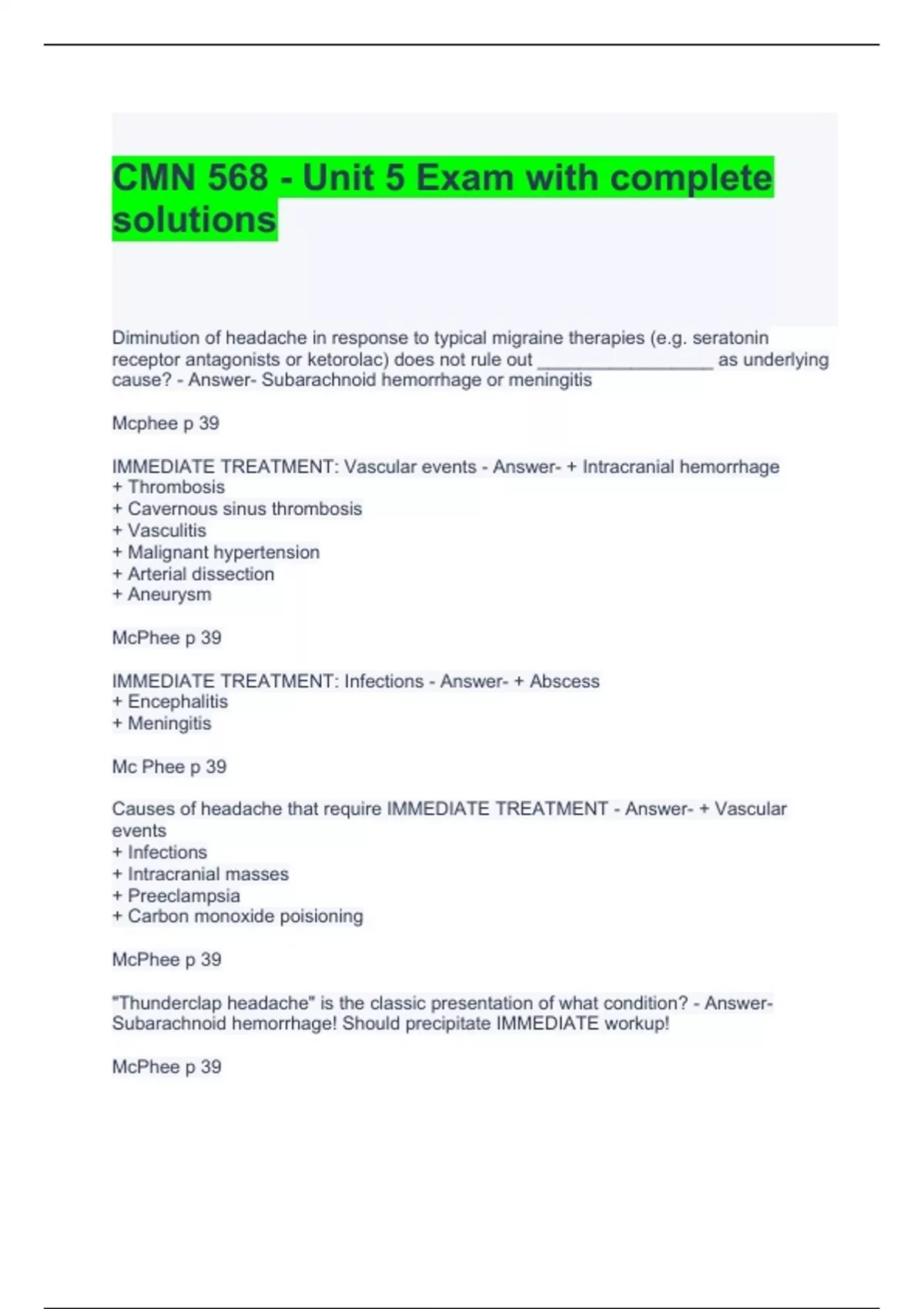 CMN 568 - Unit 5 Exam with complete solutions 2023 - CMN 568 - Stuvia US