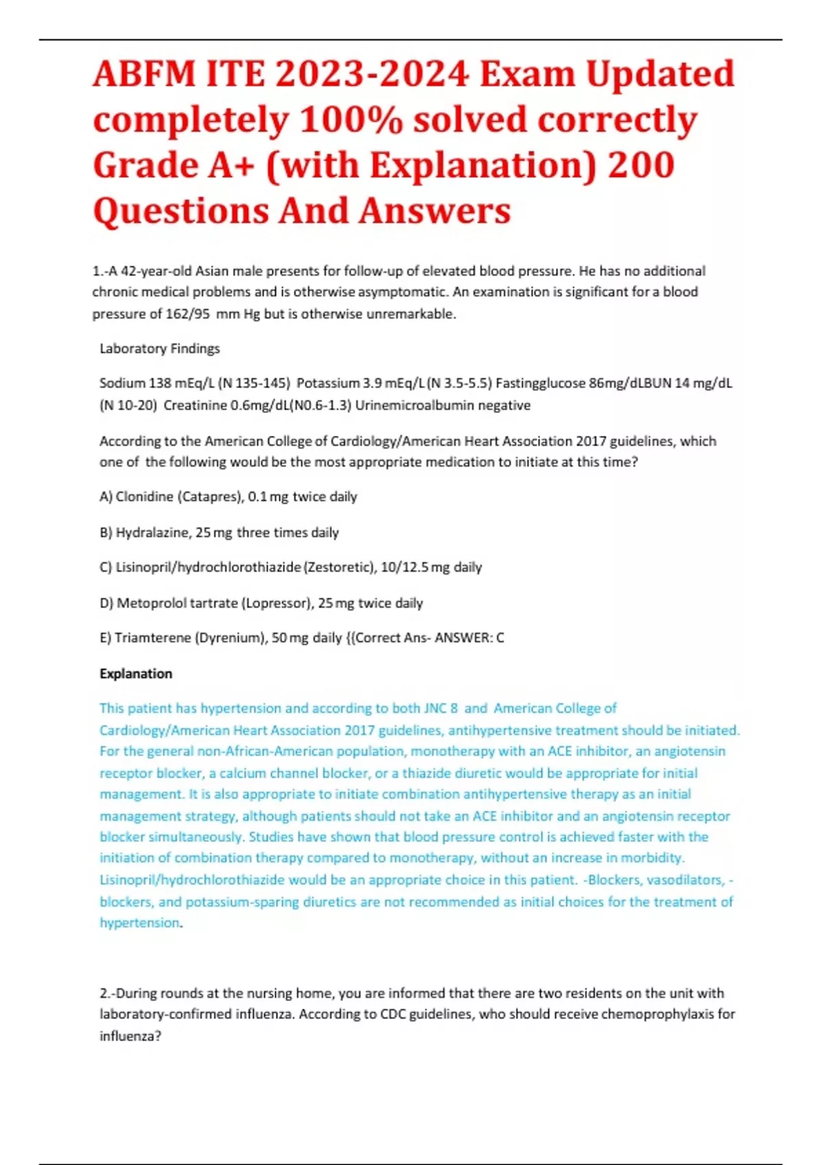 ABFM ITE Exam Updated completely 100% solved correctly Grade A+ (with ...