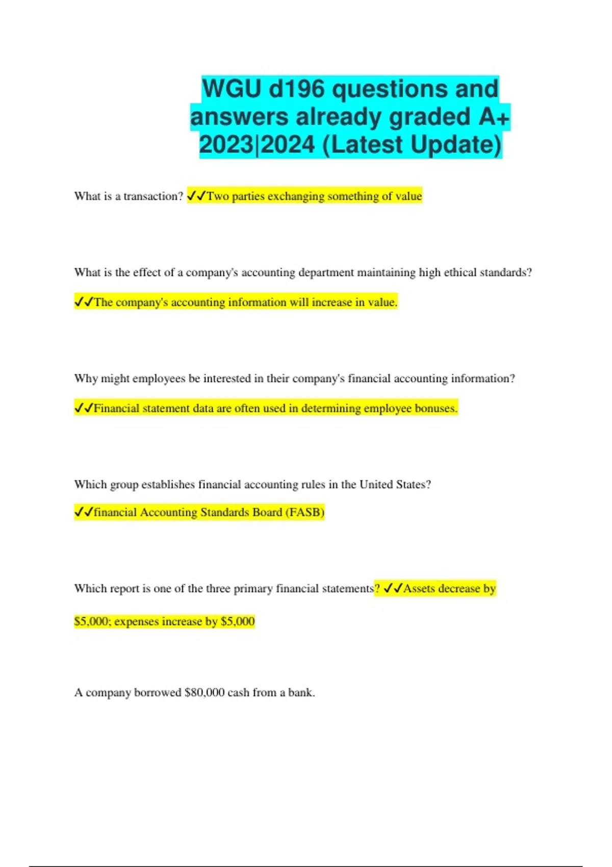 WGU d196 questions and answers already graded A+ 2023|2024 (Latest ...