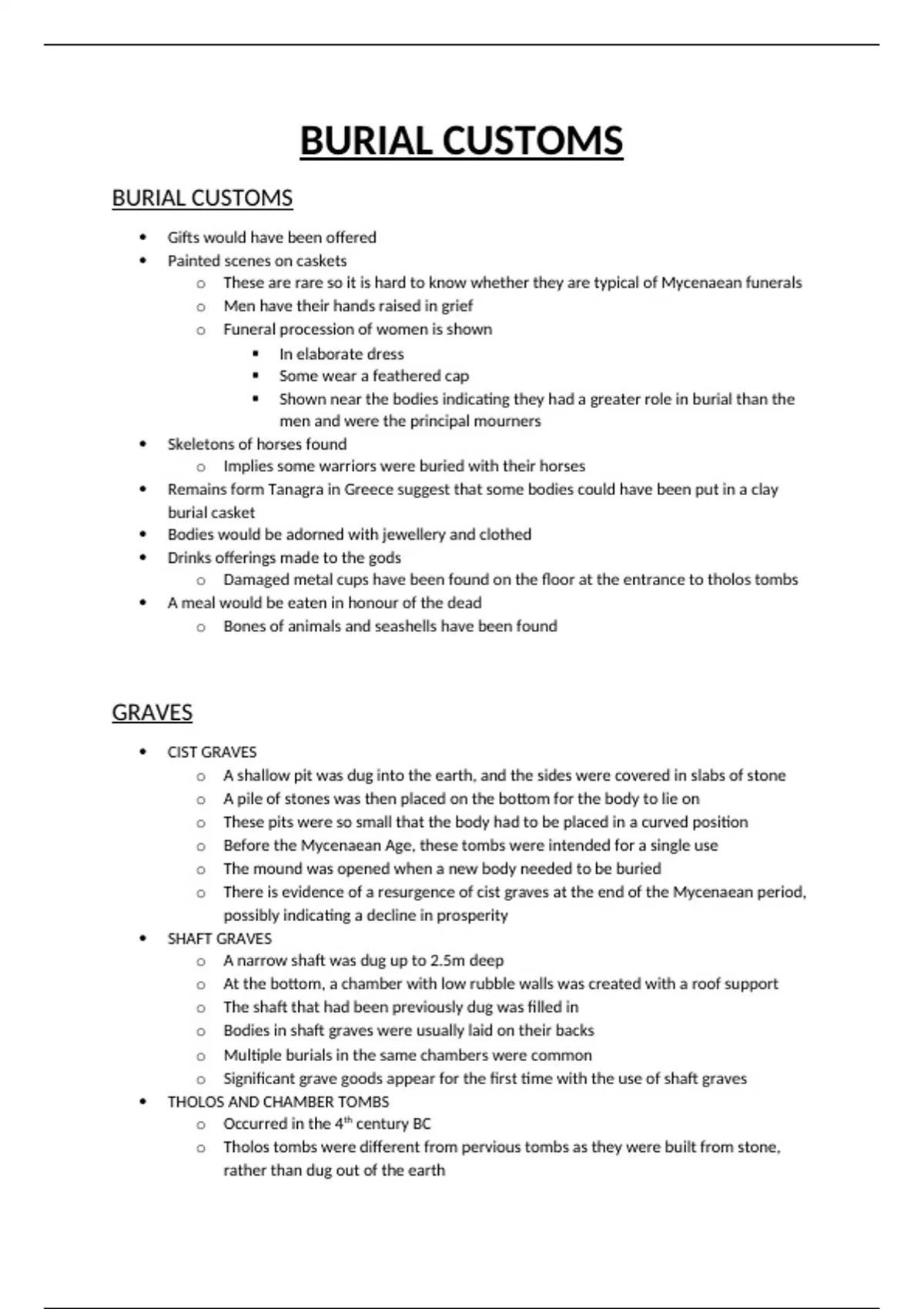 Summary OCR GCSE Classical Civilisation: Mycenae - Tombs, Graves and ...