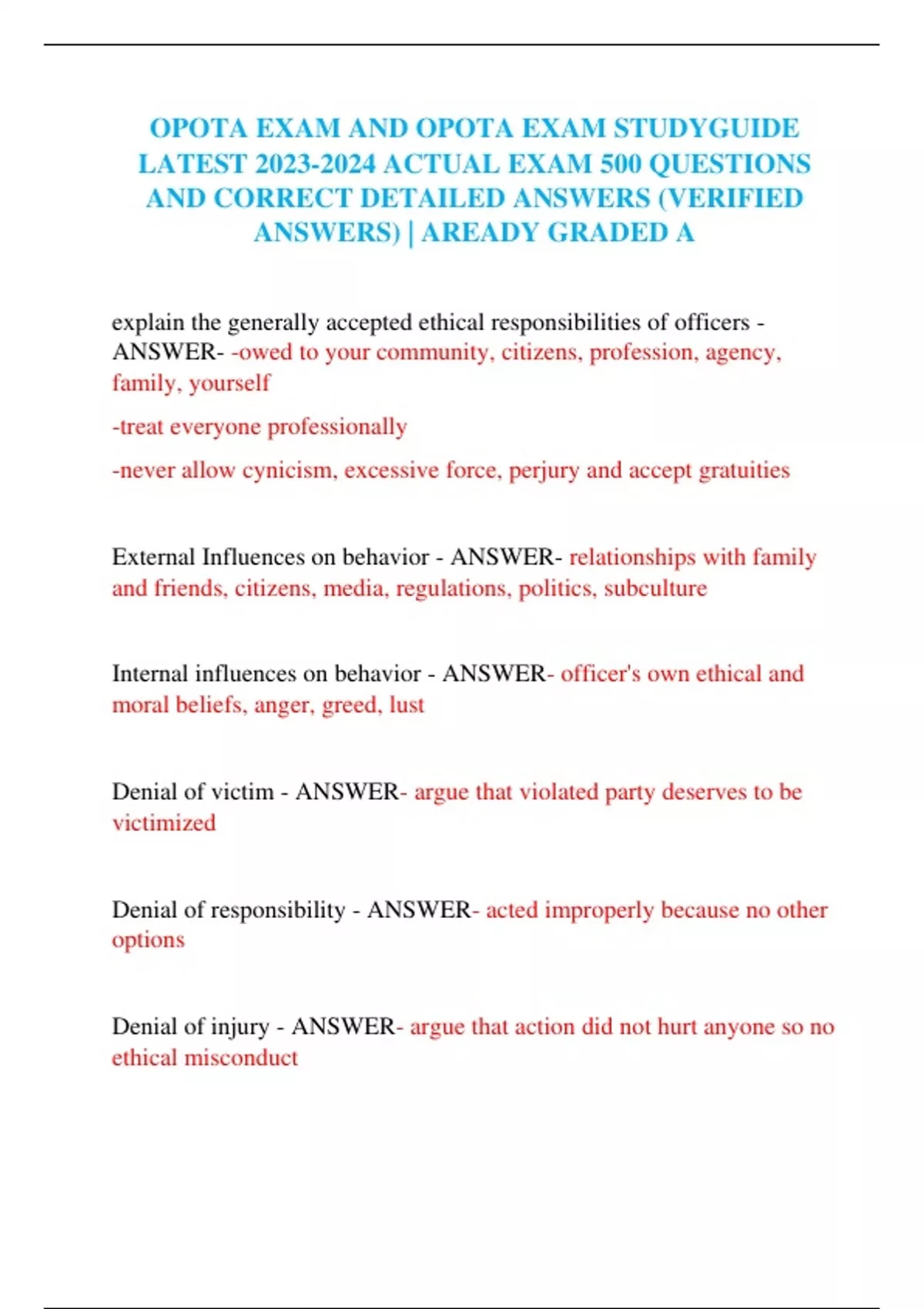 OPOTA EXAM AND OPOTA EXAM STUDYGUIDE LATEST ACTUAL EXAM 500 QUESTIONS ...