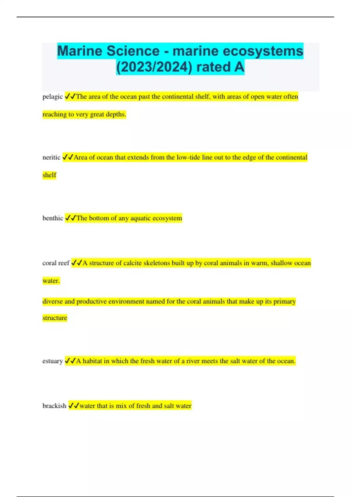 Marine Science - marine ecosystems (2023/2024) rated A - Marine Science ...