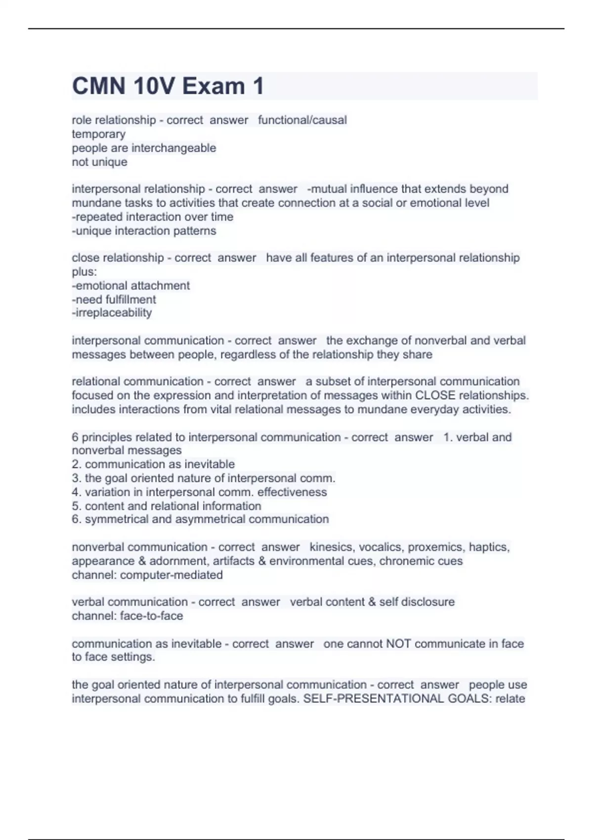 CMN 10V Exam 1 Question and answers 100% correct 2023 - CMN - Stuvia US