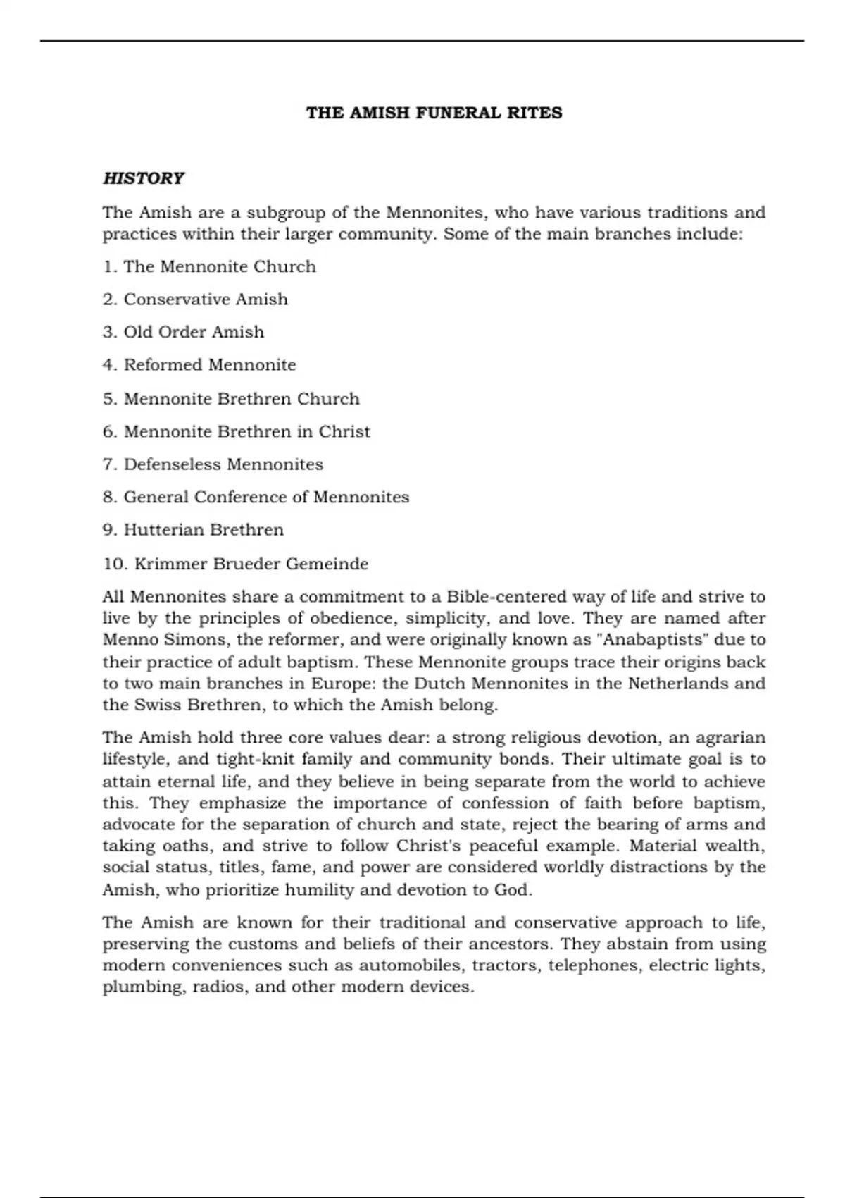 Summary The Amish Funeral Rites - History, and Funeral Customs ...