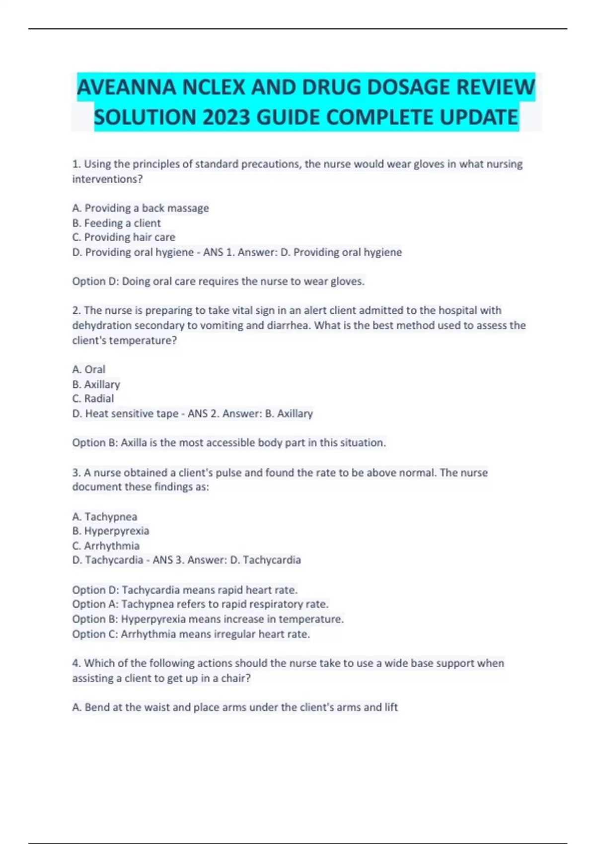 AVEANNA NCLEX AND DRUG DOSAGE REVIEW SOLUTION 2023 GUIDE COMPLETE ...