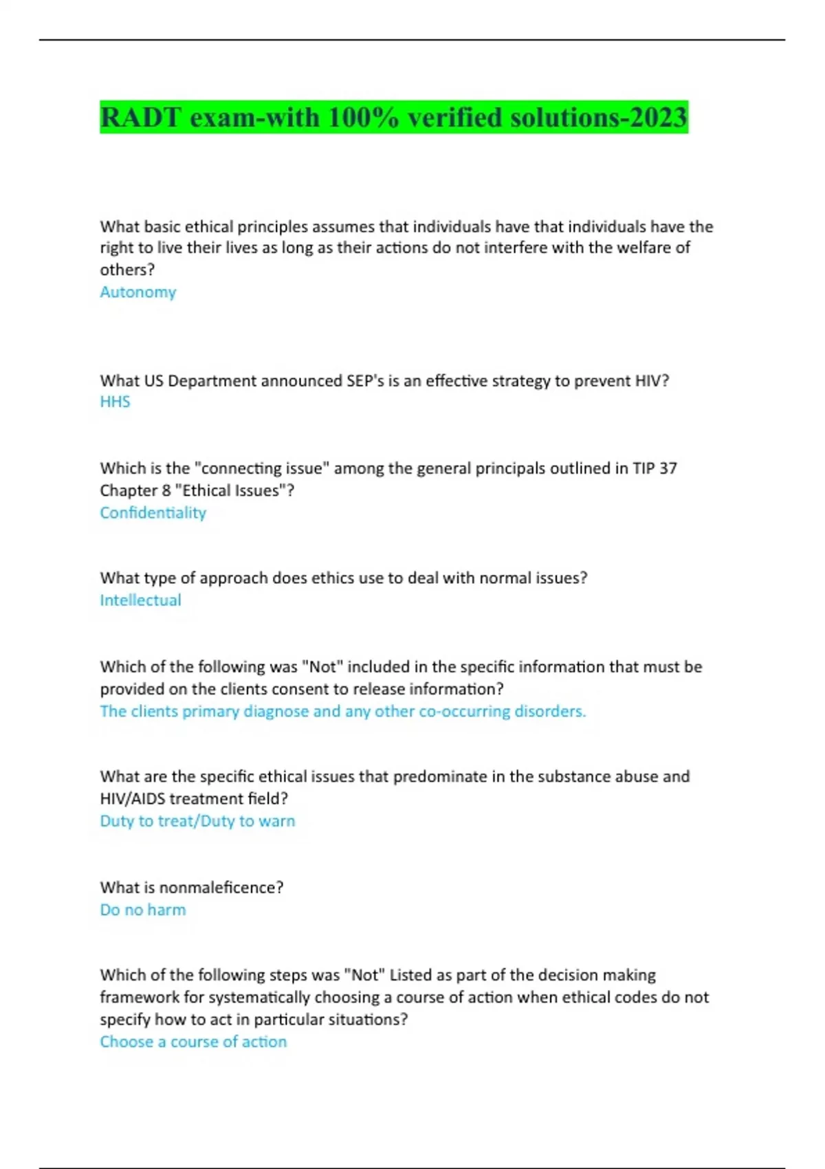 RADT exam-with 100% verified solutions-2023 - RADT - Stuvia US