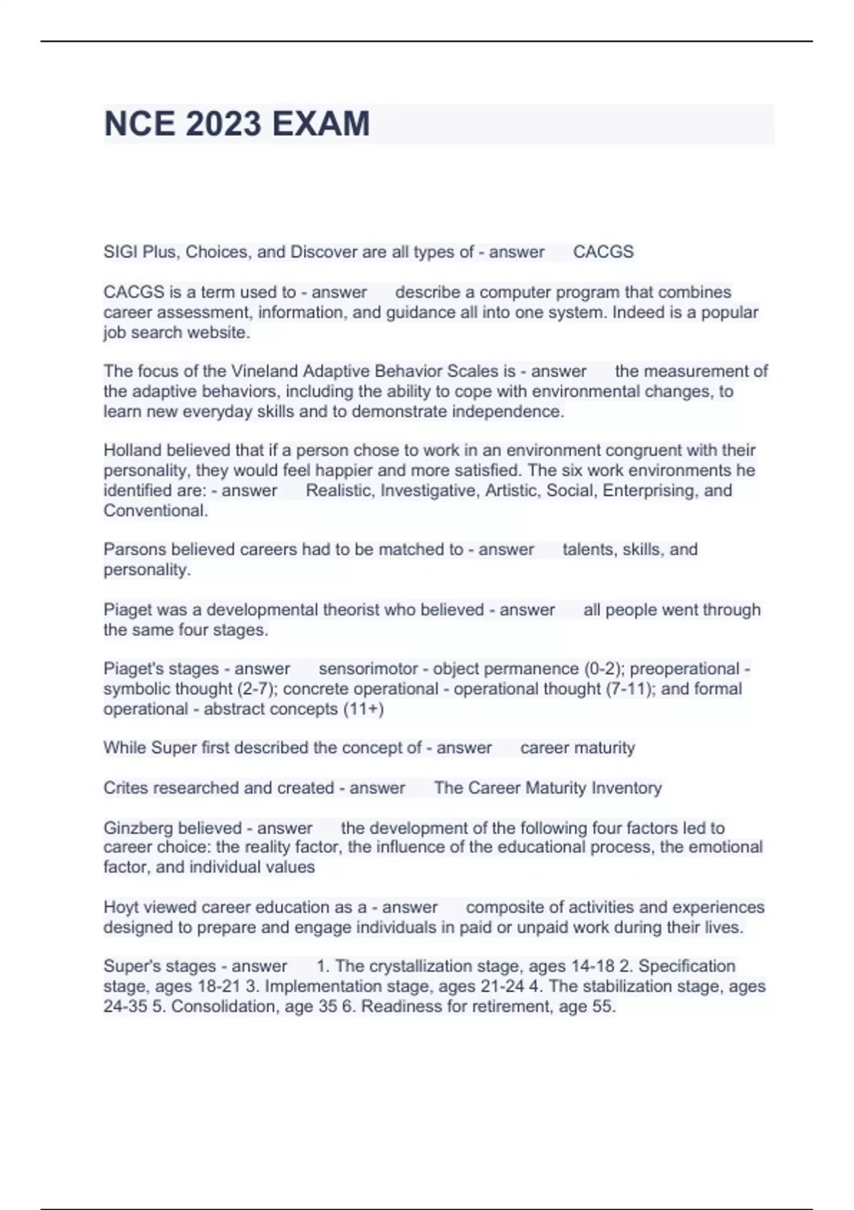 NCE 2023 EXAM Questions with complete top solutions 2023 - Nce - Stuvia US