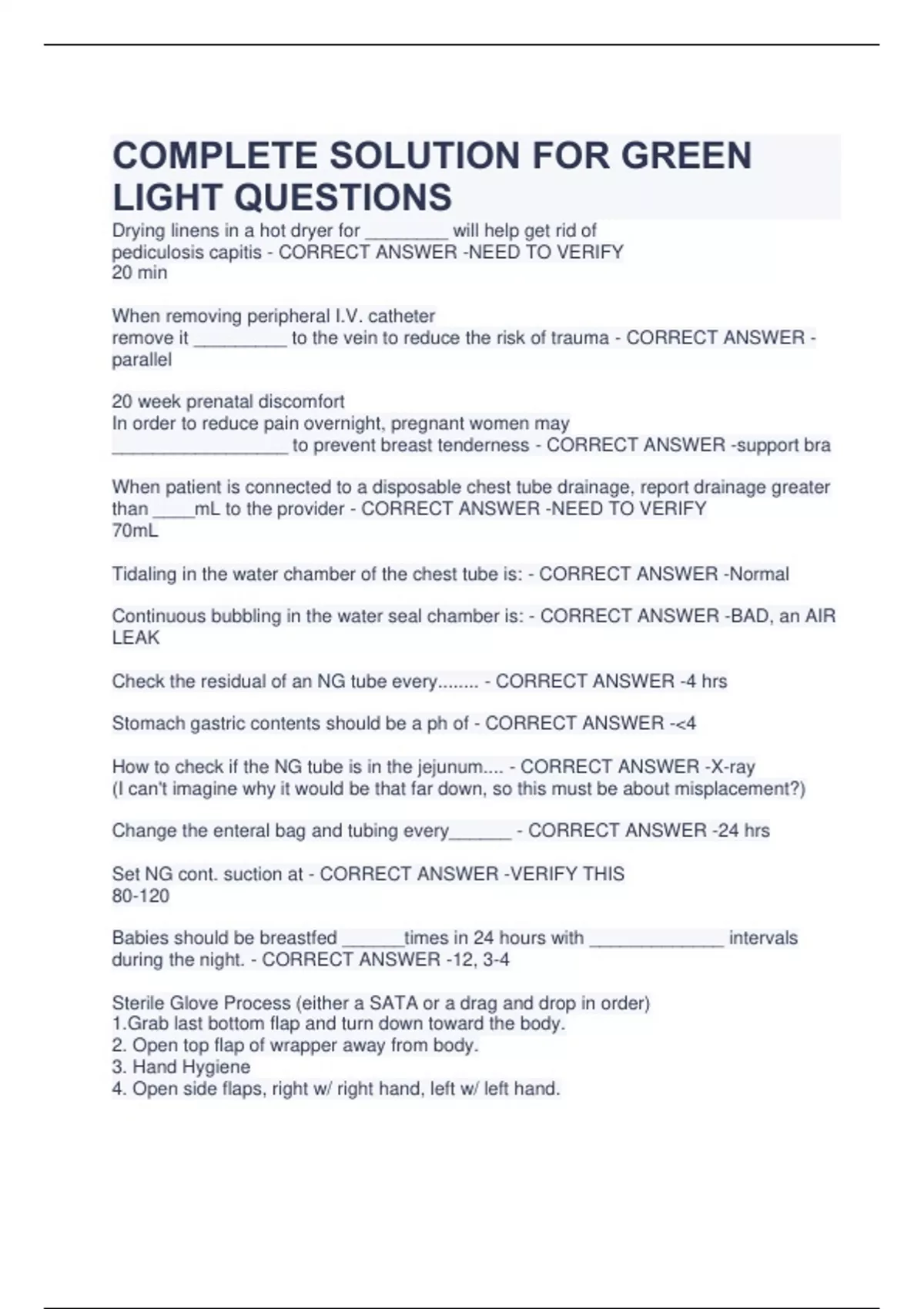 COMPLETE SOLUTION FOR GREEN LIGHT QUESTIONS - GREEN LIGHT - Stuvia US