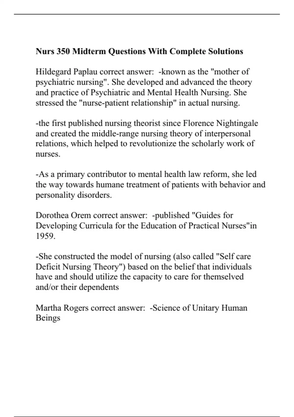 Nurs 350 Midterm Questions With Complete Solutions - Nurs 350 - Stuvia US